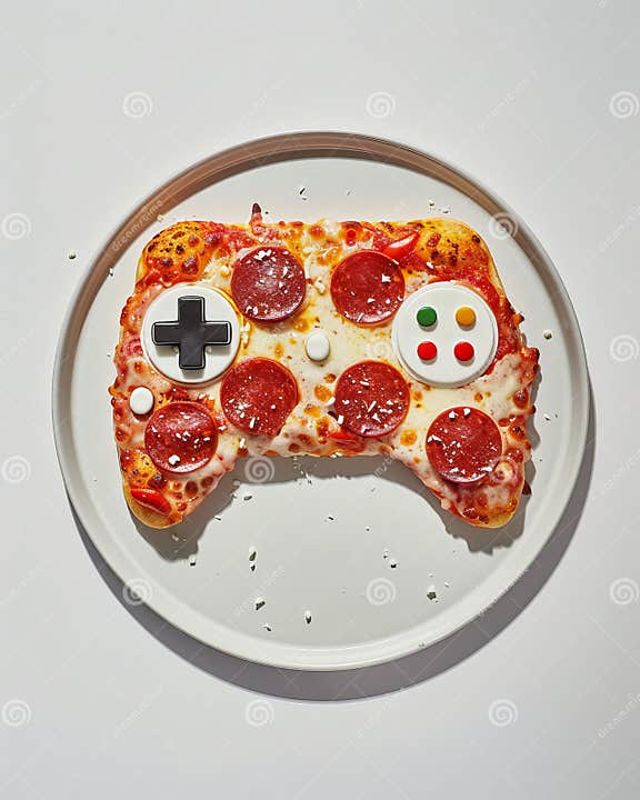 Pizza-themed Video Game Controller on a Plate Stock Illustration ...