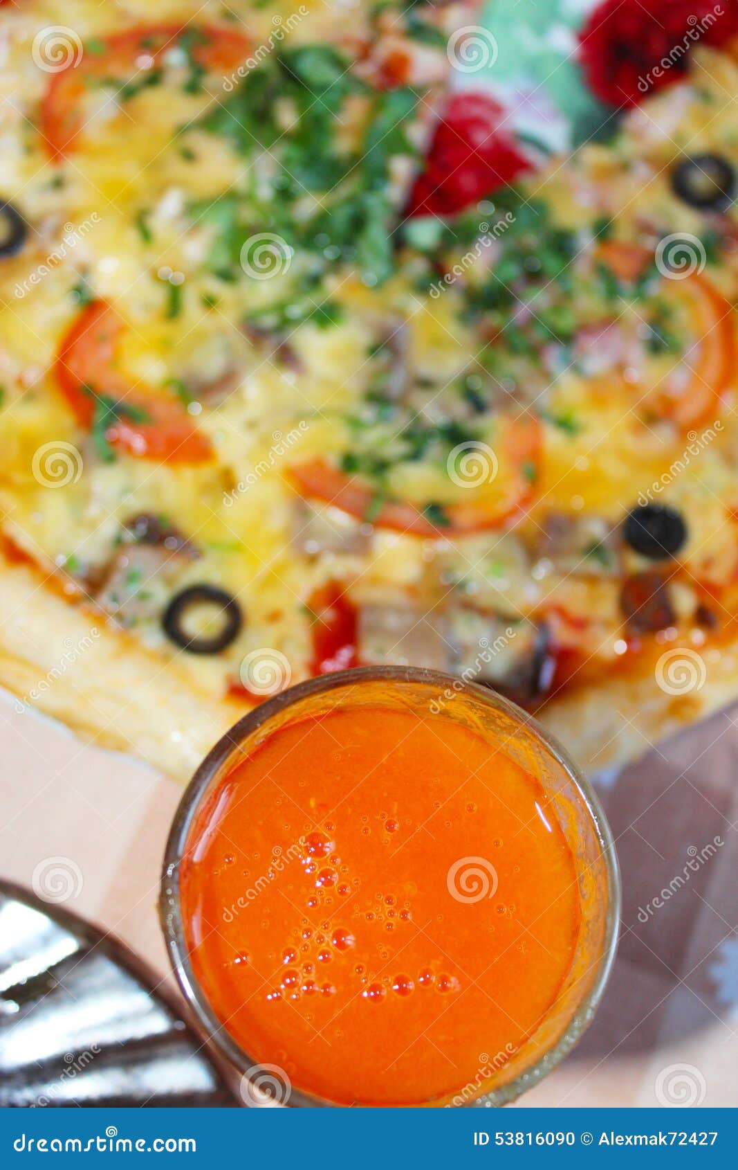 Pizza with tomato juice stock photo. Image of dinner - 53816090