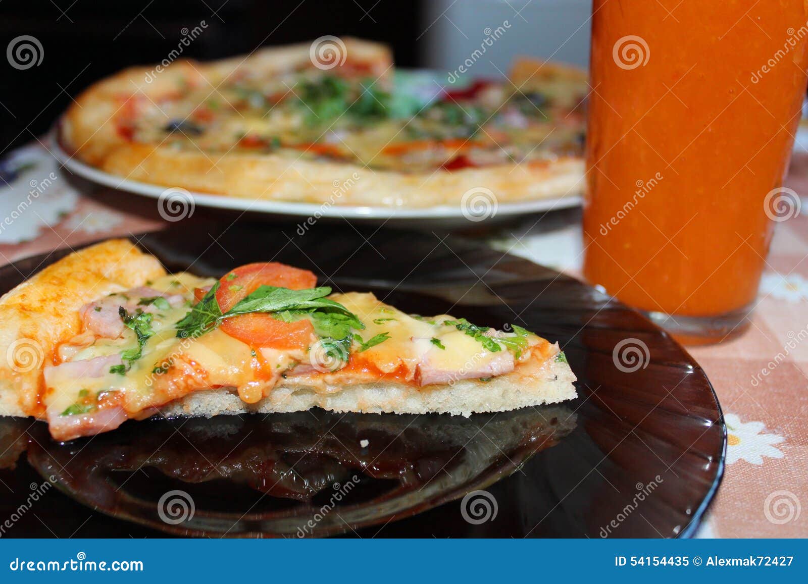 Pizza with tomato juice stock image. Image of fried, green - 54154435