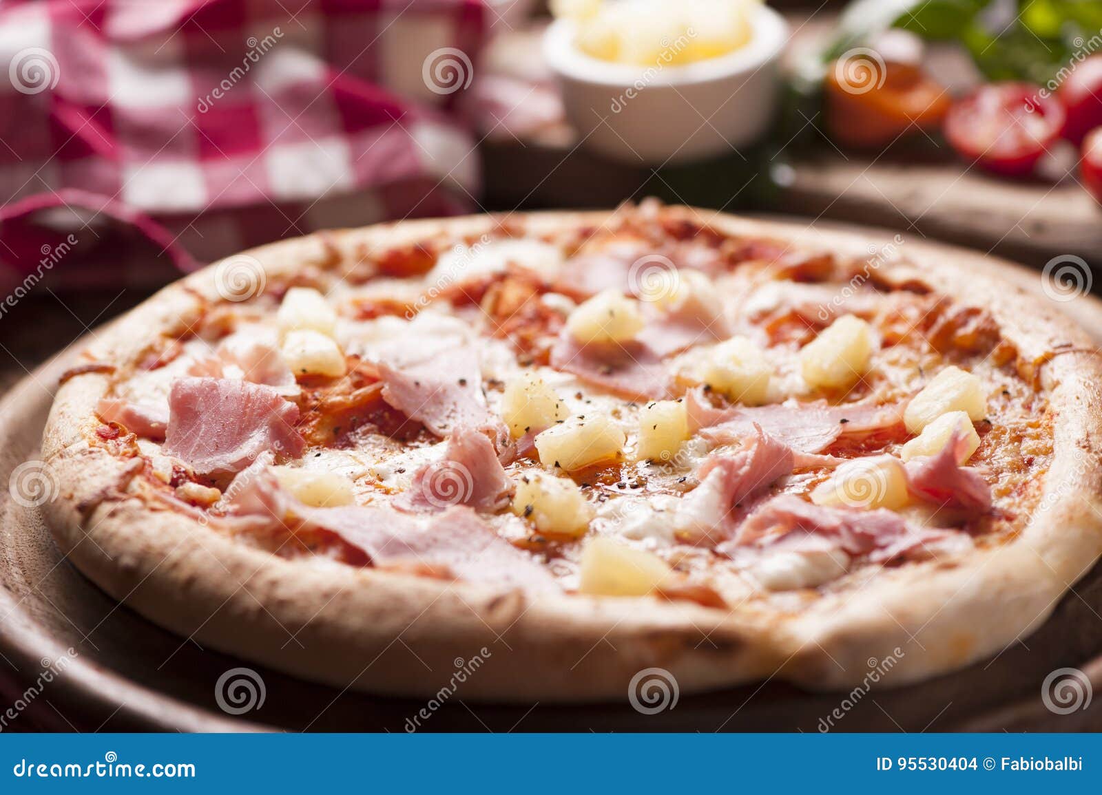 Pizza with a Topping of Ham and Pineapple Stock Photo - Image of thick ...