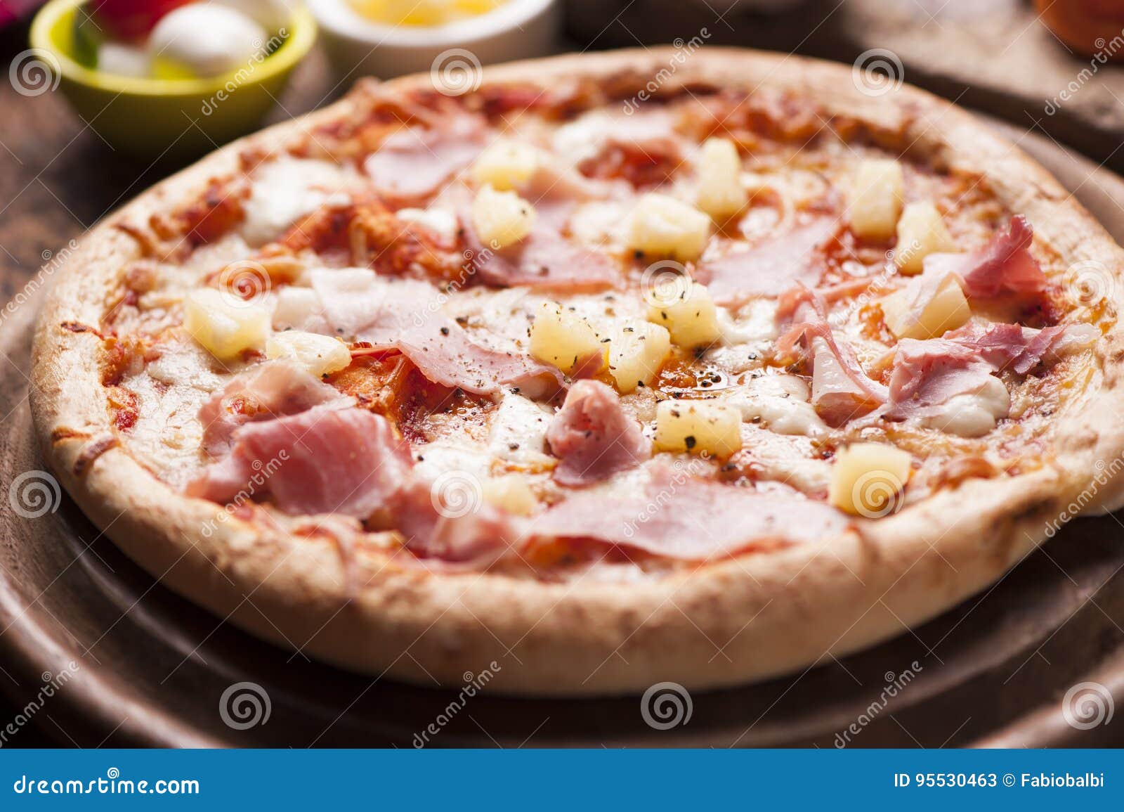Pizza with a Topping of Ham and Pineapple Stock Image - Image of tomato ...