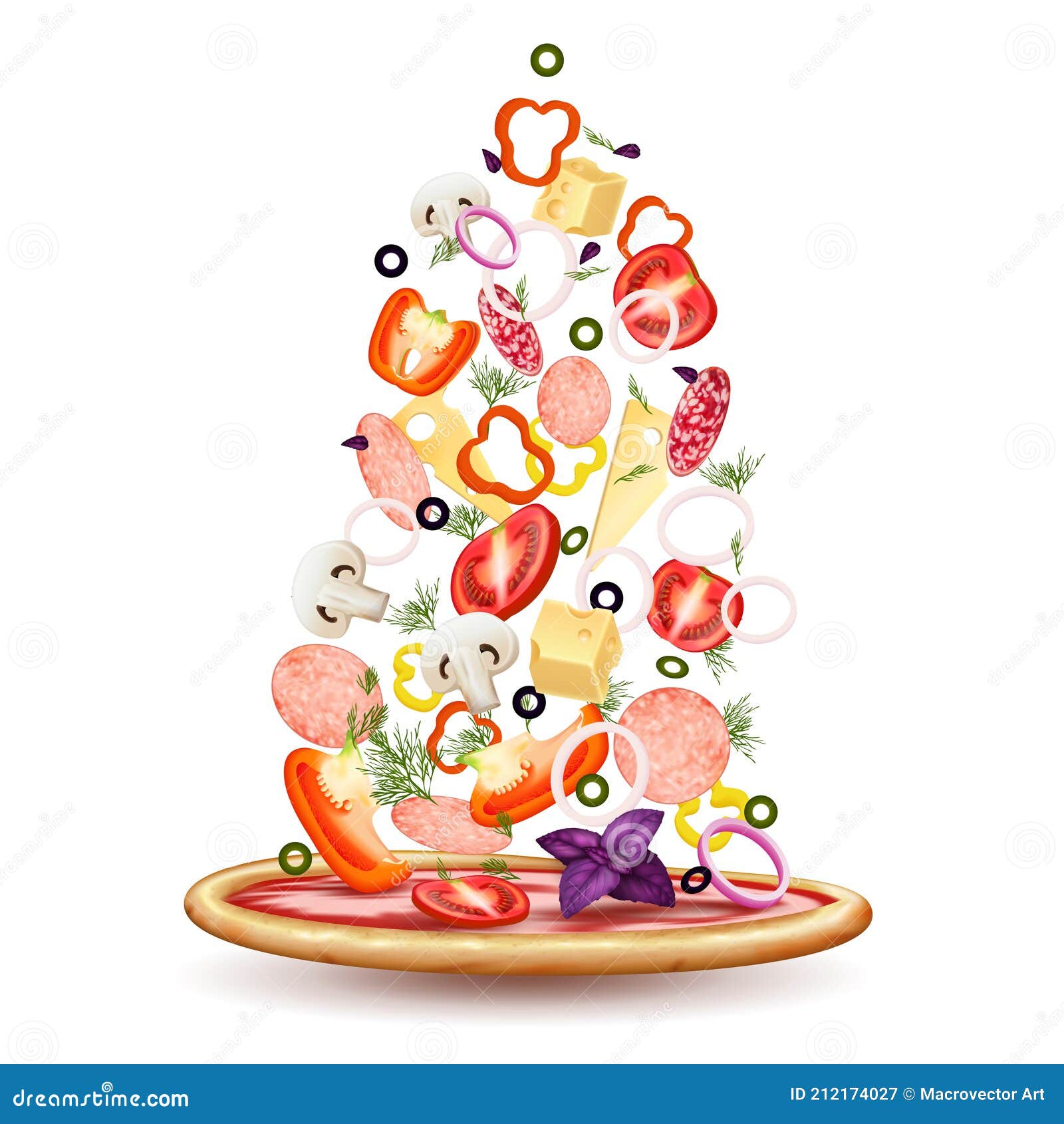 Pizza Toppings Pile Composition Stock Vector - Illustration of flying ...