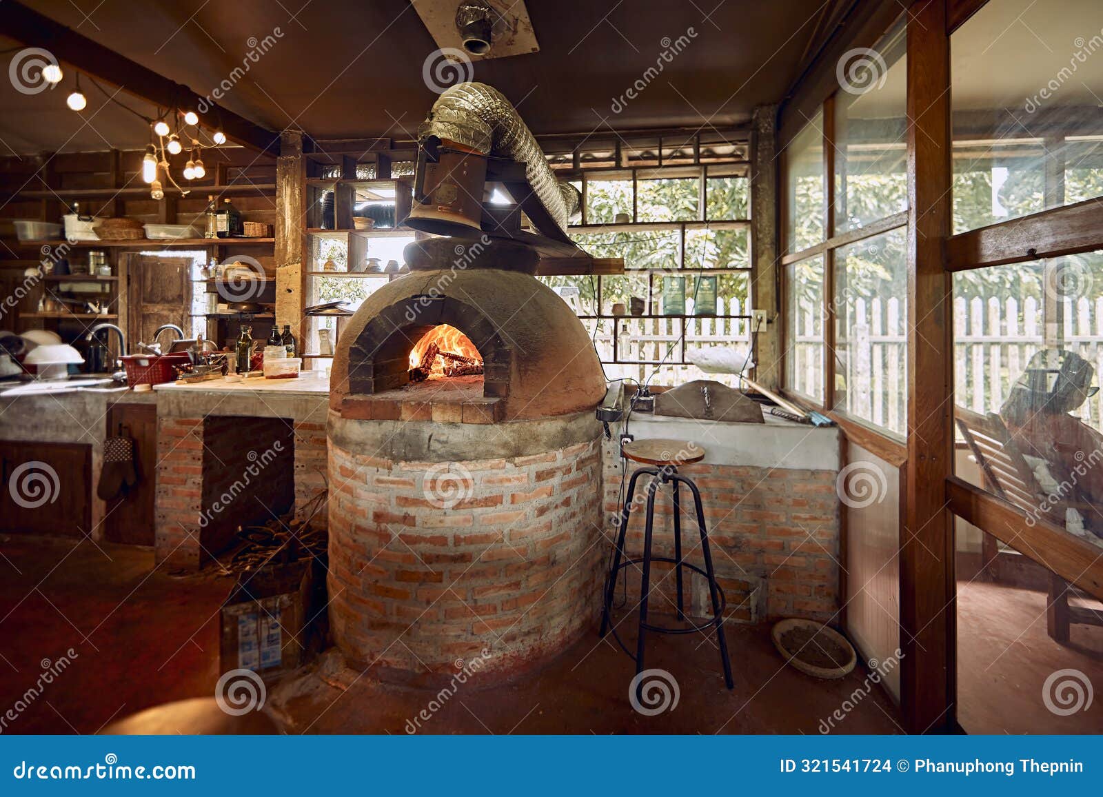 Pizza Traditional Oven in Open Kitchen Stock Photo - Image of open ...