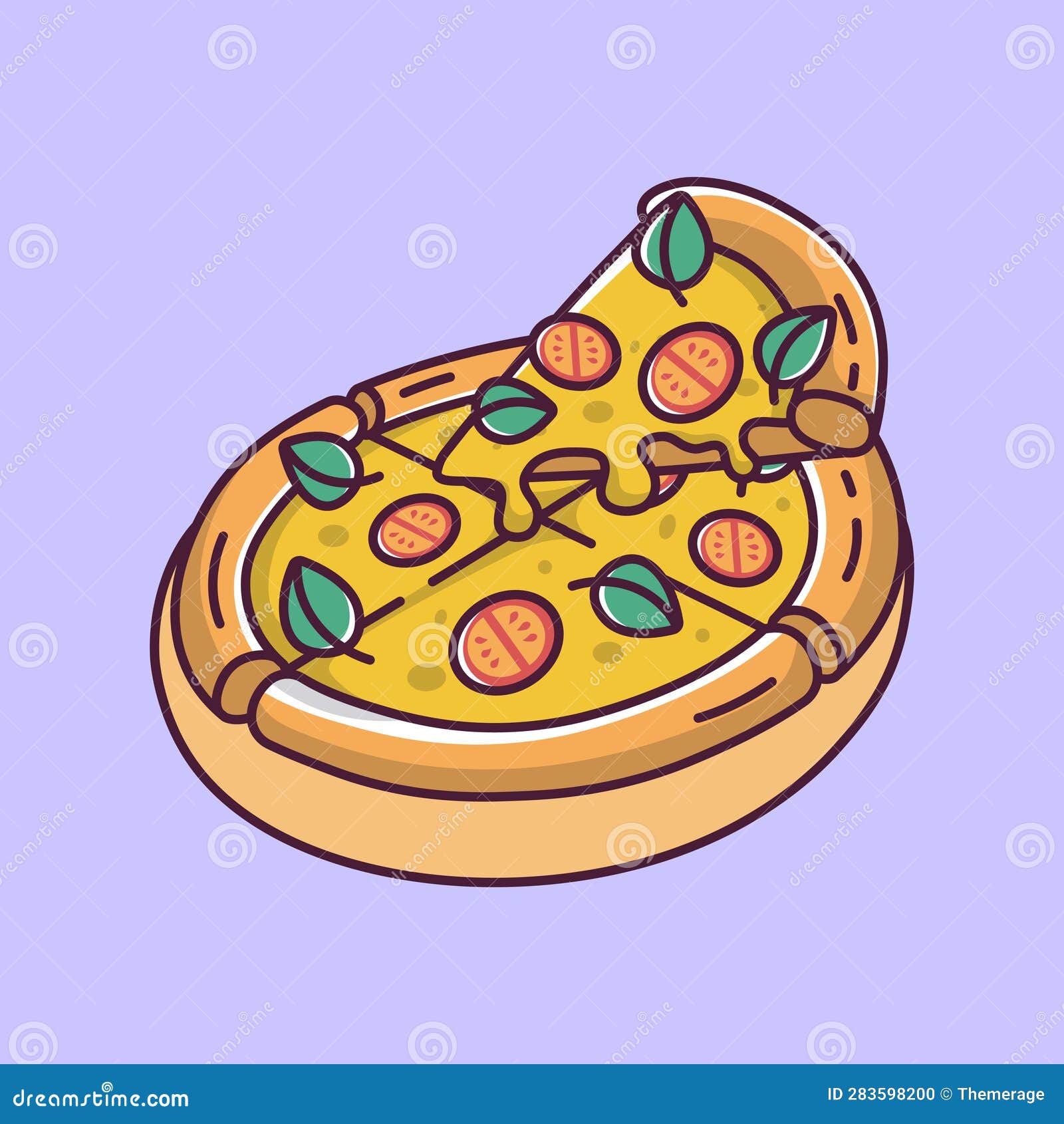 Pizza on a Tray Cartoon Style Vector Stock Vector - Illustration of ...