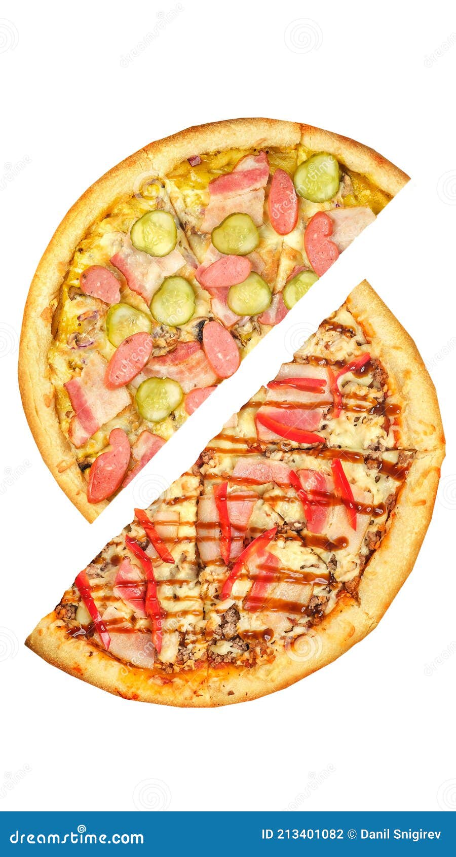 Pizza, Two Halves Isolated on a White Background. Versus Concept ...