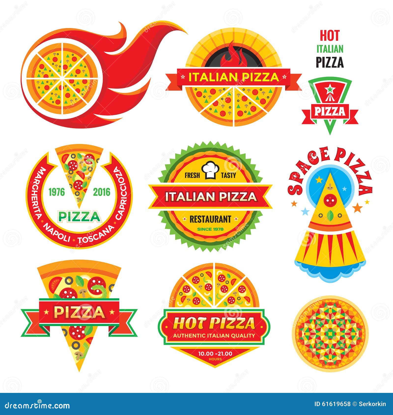 Pizza - Vector Badges Set. Pizza - Vector Labels Collection Stock ...