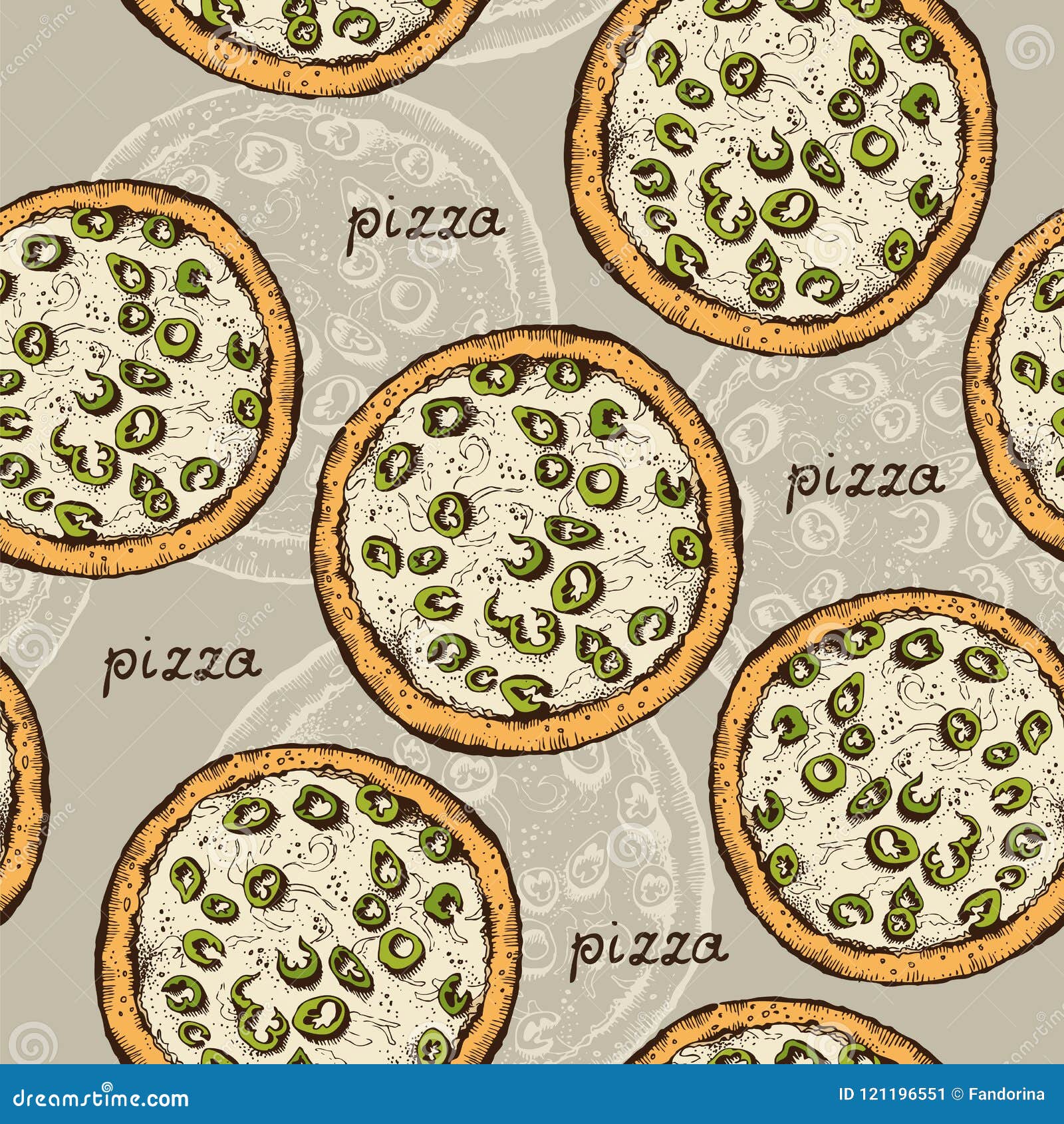 Pizza vector pattern stock vector. Illustration of pepper - 121196551