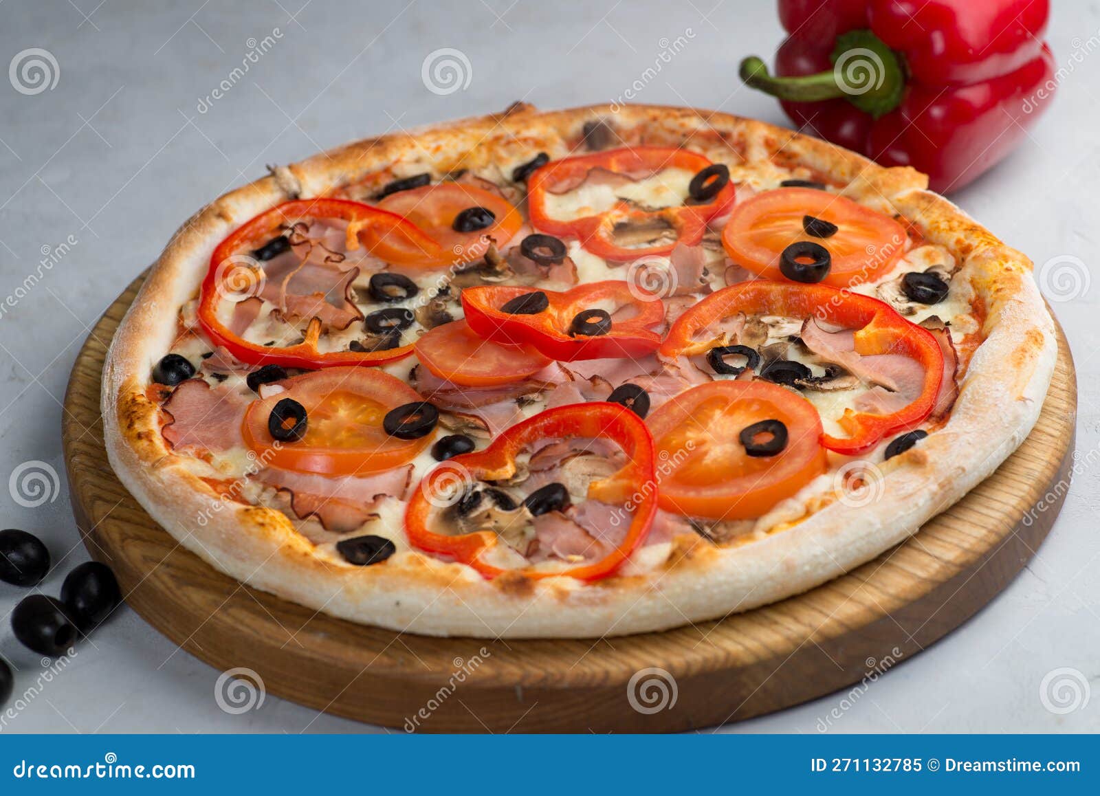Pizza with Vegetables and Meat on a Light Background Stock Image ...