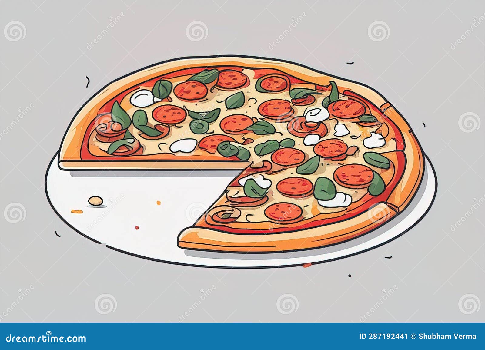 Pizza on a White Plate. Vector Illustration Stock Illustration ...