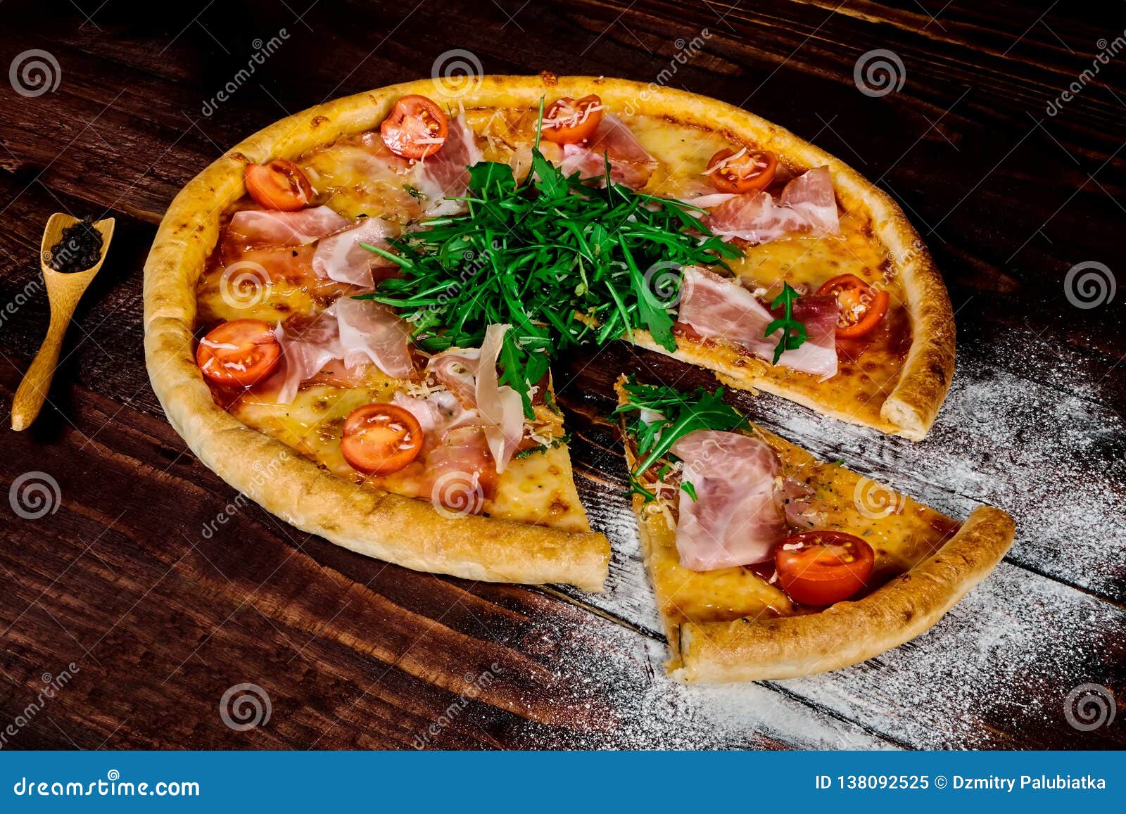 Pizza on Wood Table with Ingredients Stock Image - Image of italian ...