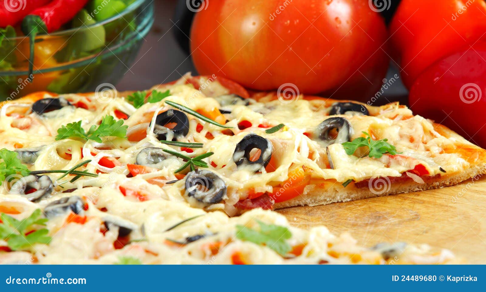 Pizza on wooden plate stock photo. Image of italian, meal - 24489680