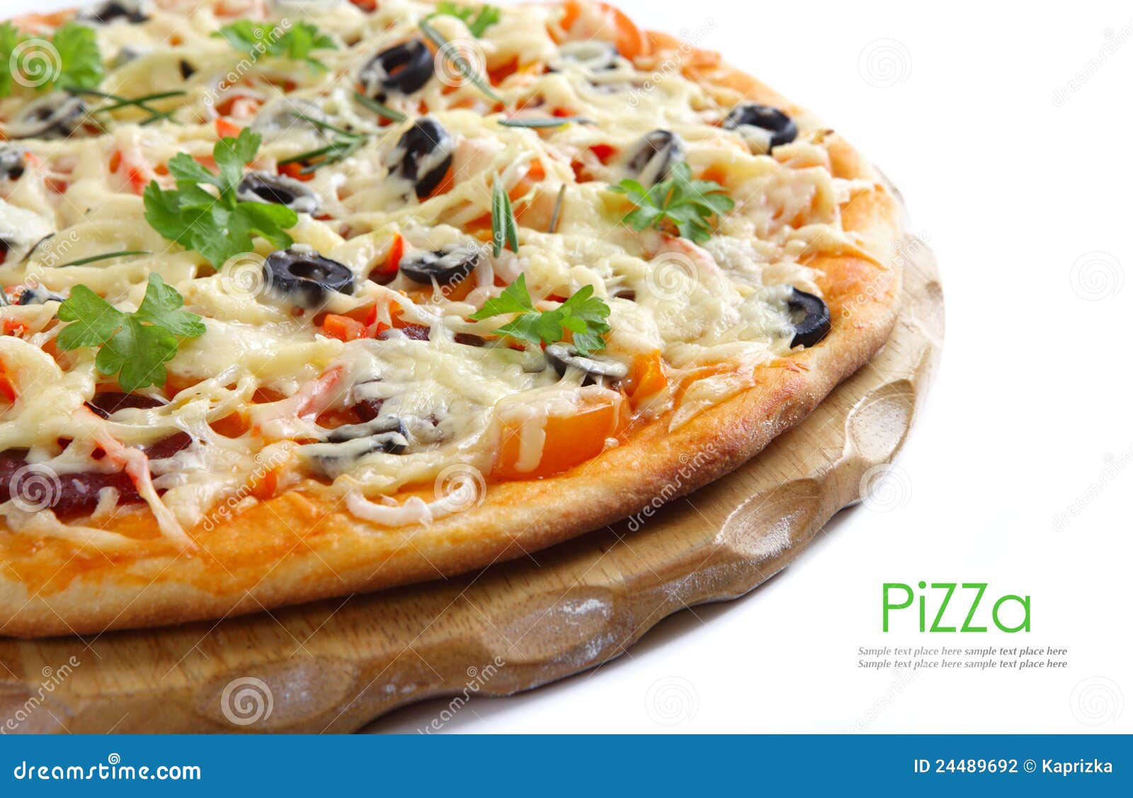 Pizza on wooden plate stock photo. Image of pepper, rustic - 24489692