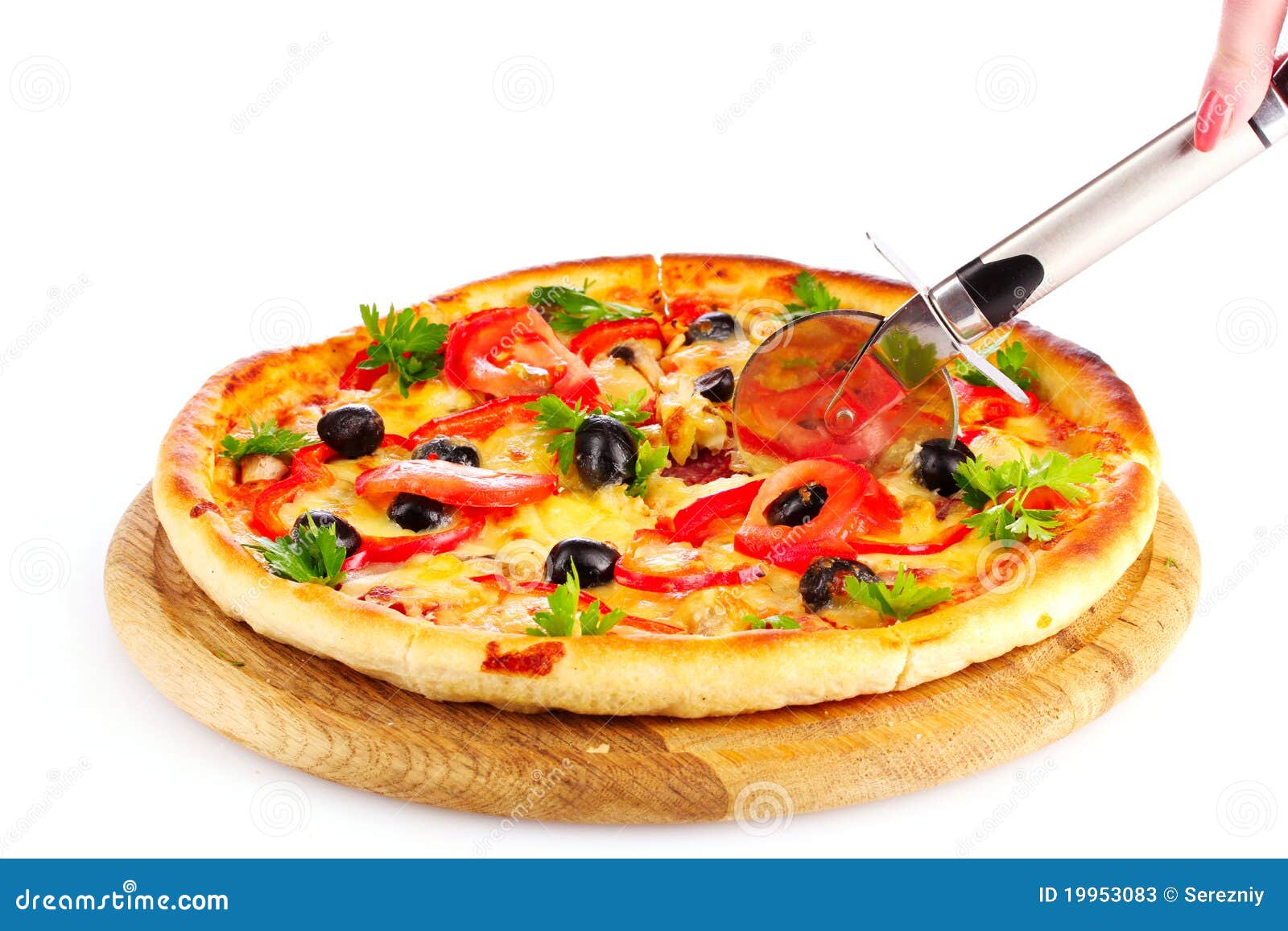 Pizza on a Wooden Stand Isolated Stock Image - Image of parsley ...