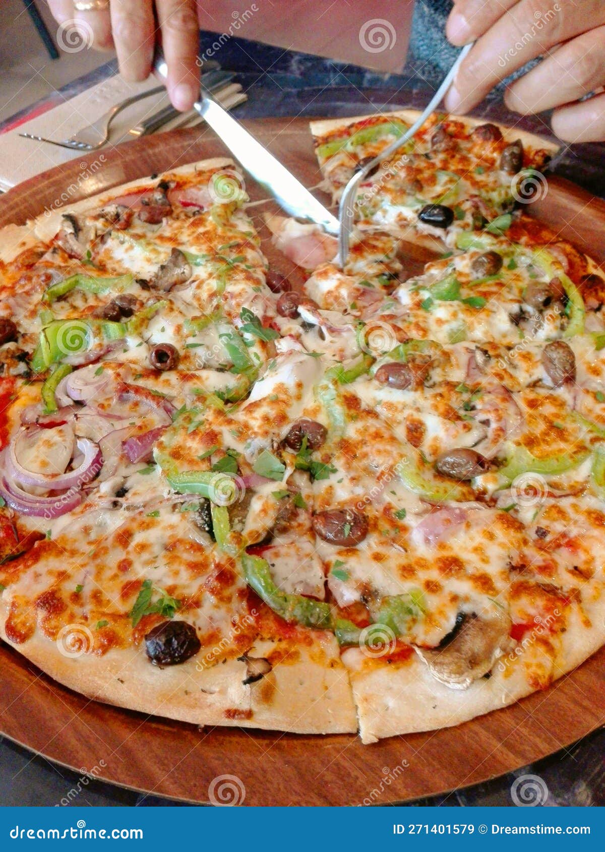 Pizza in wooden tray stock image. Image of dessert, meal - 271401579