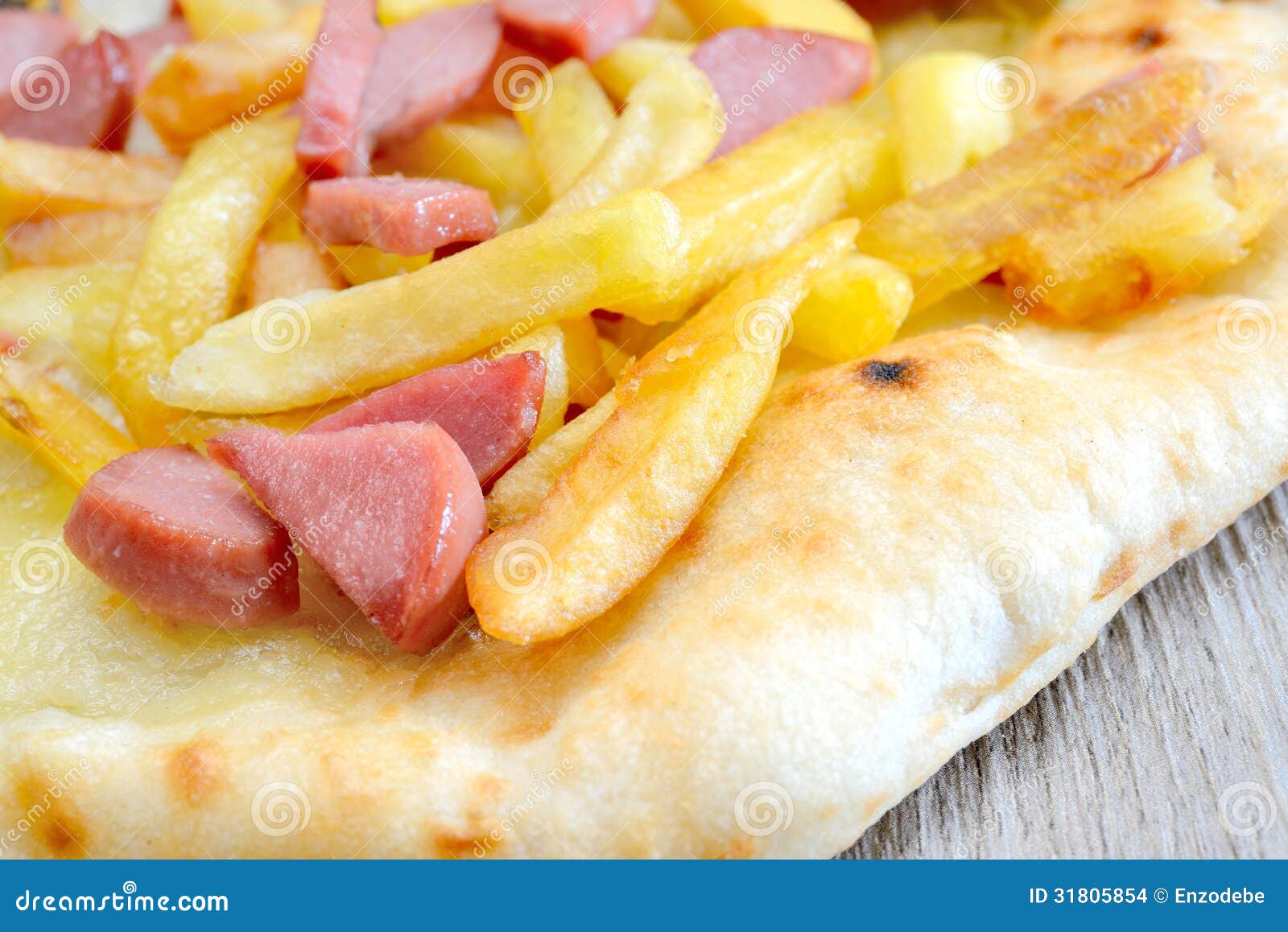 Pizza wurstel and potatoes stock photo. Image of pasta - 31805854