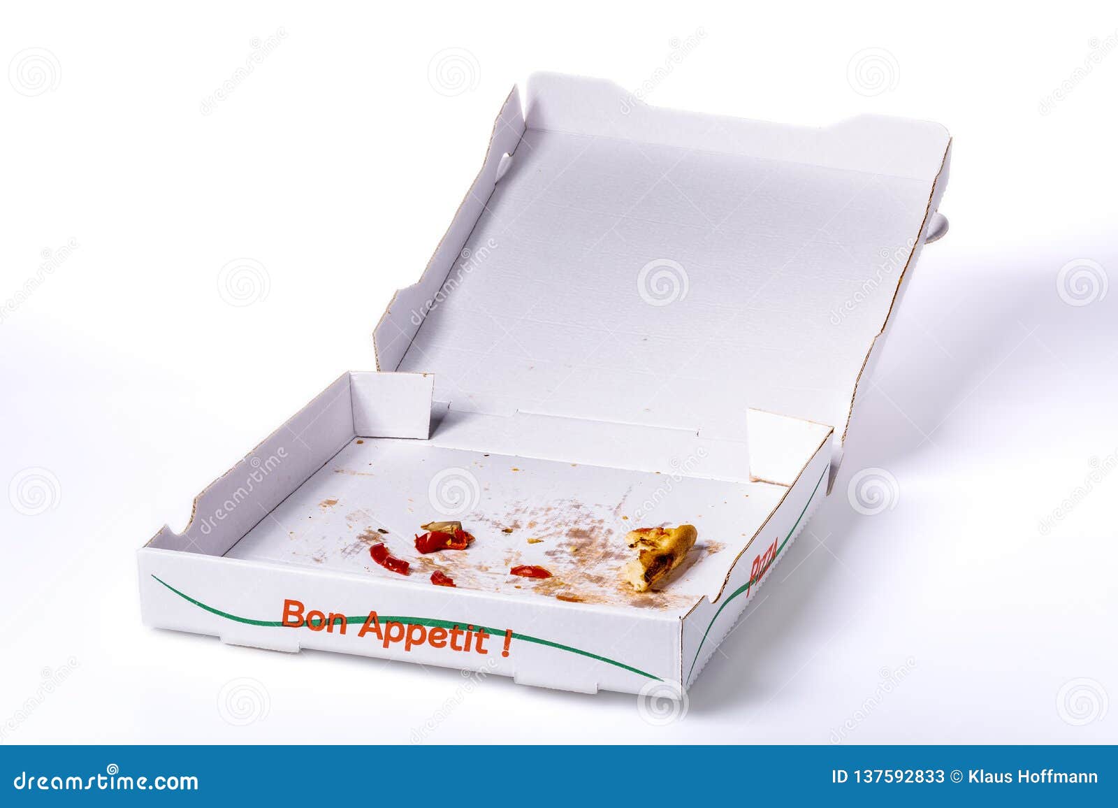 Pizzadoos Met Resten Op Witte Het Knippen Weg Stock Afbeelding - Image ...