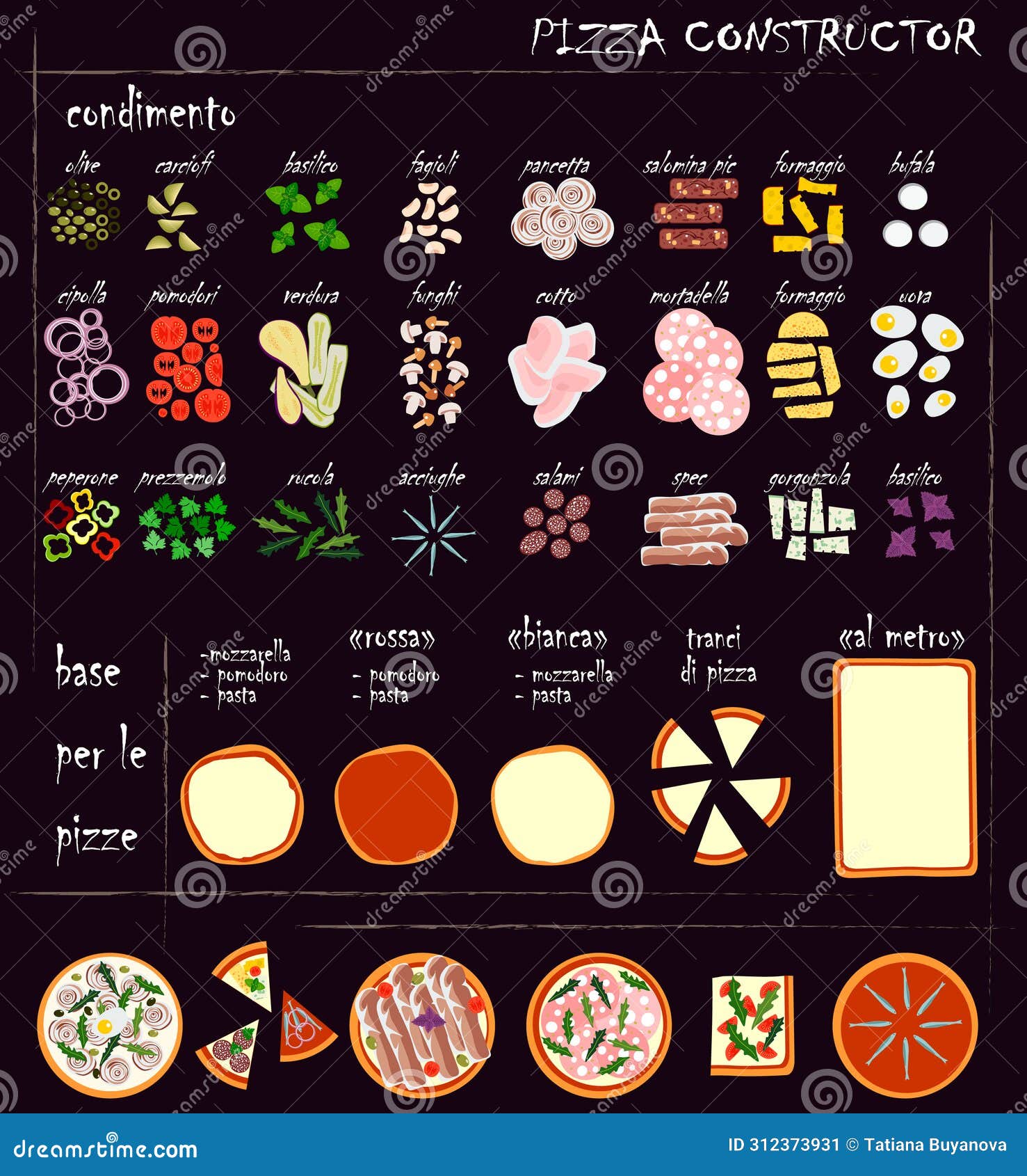 Set of Pizza Parts for Advertising or Menu Design Stock Vector ...