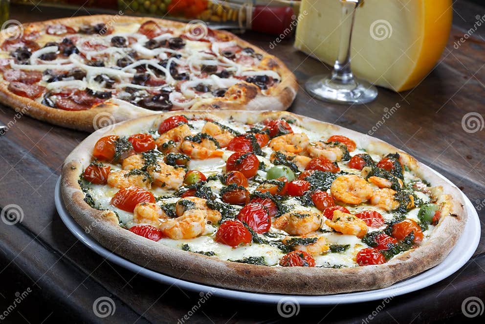 Pizzas big size stock photo. Image of basil, lunch, herbs - 60174278