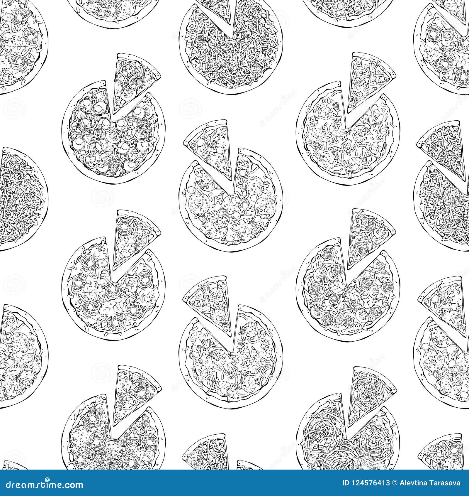 Pizzas of Different Recipes Pattern Sketches Stock Vector ...