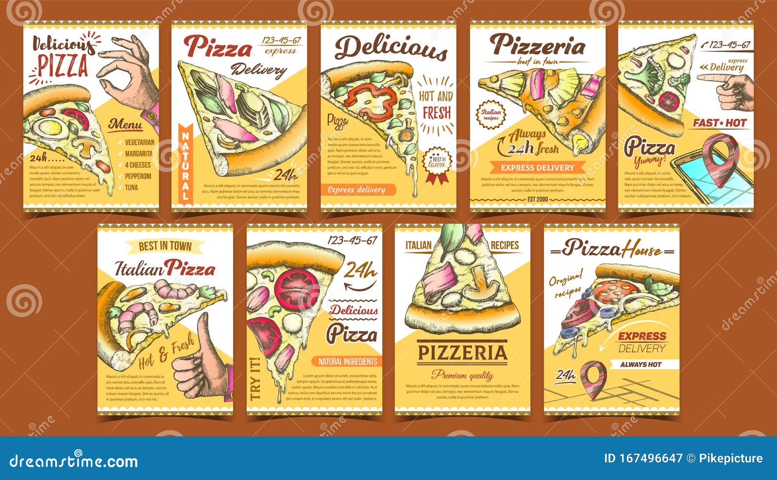 Pizzeria Collection Different Posters Set Vector Stock Vector ...
