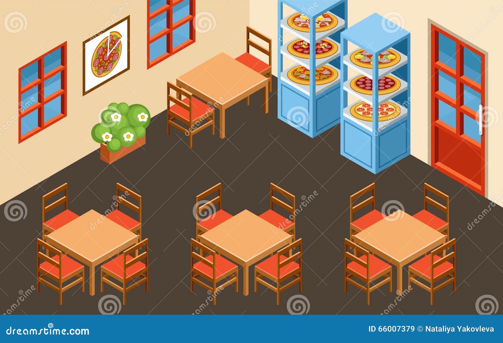 Pizzeria interior stock vector. Illustration of isometric - 66007379