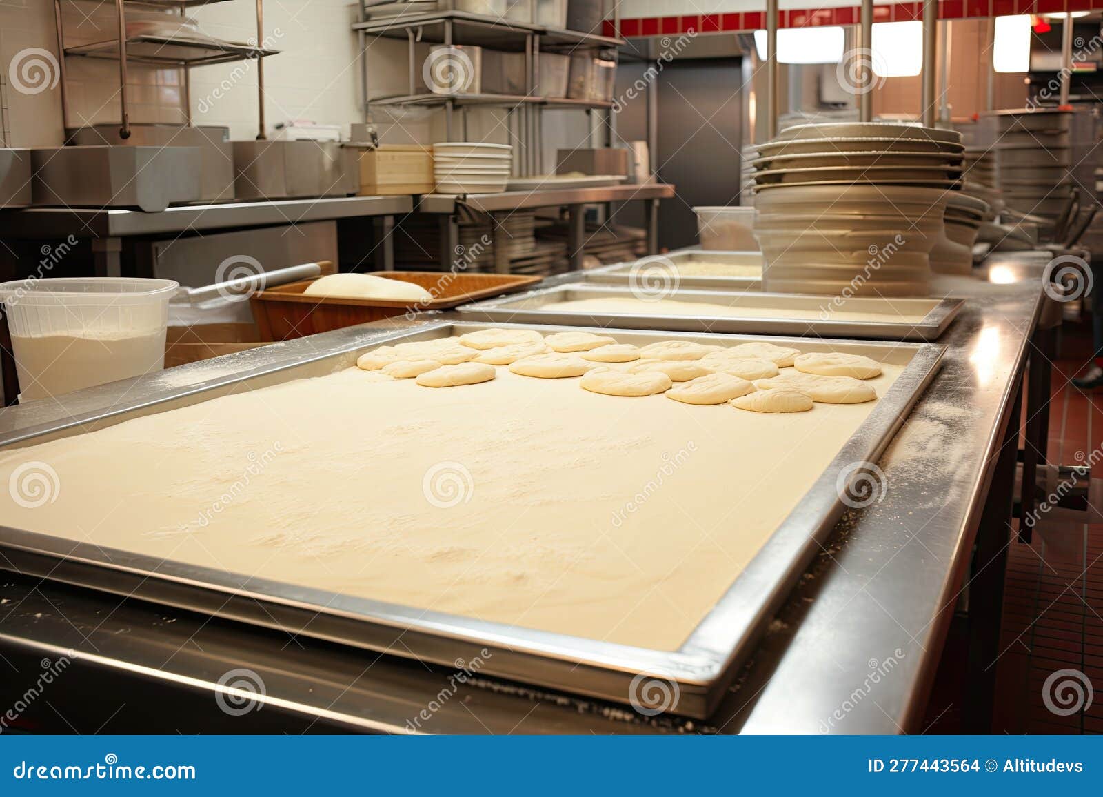 Pizzeria Kitchen, with Pizza Dough Being Stretched and Prepared for ...