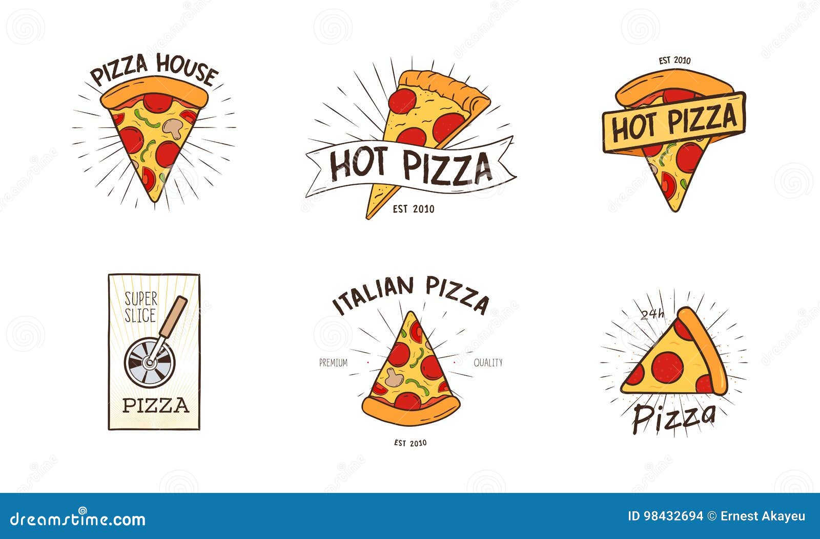 Pizzeria Logotypes Set. Collection of Different Logo with Pizza Slices ...