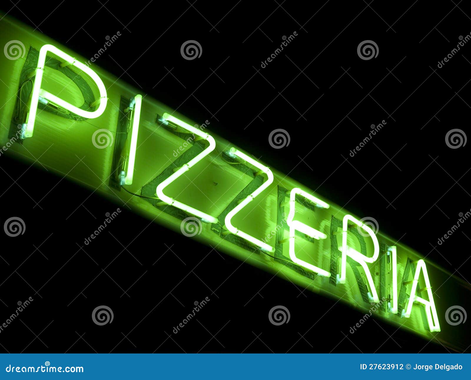 Pizzeria neon sign stock photo. Image of night, green - 27623912