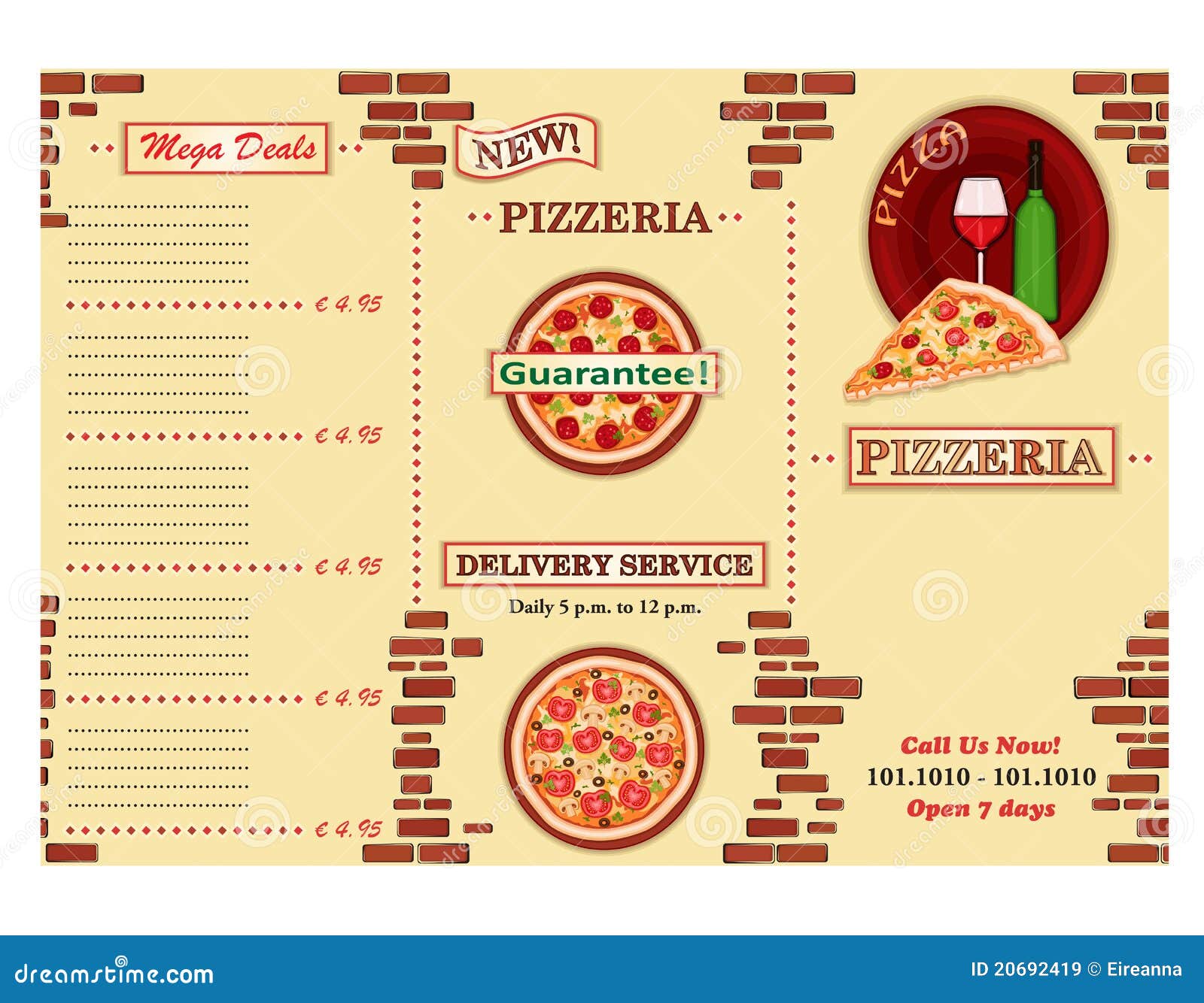 Pizzeria Restaurant Leaflet Stock Vector - Illustration of pizza ...