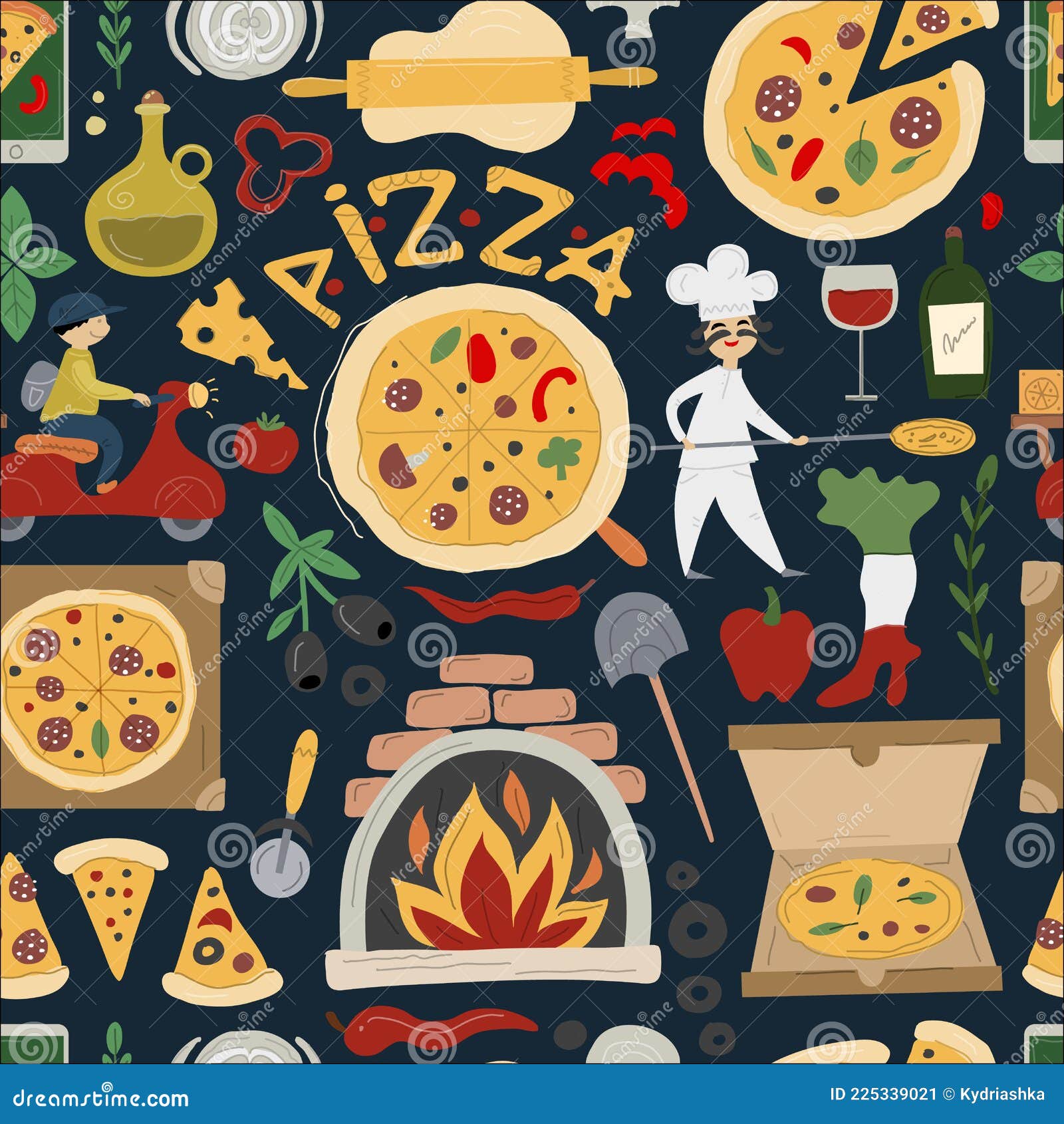 Pizzeria Seamless Pattern Background. Pizza Make and Delivery Design ...