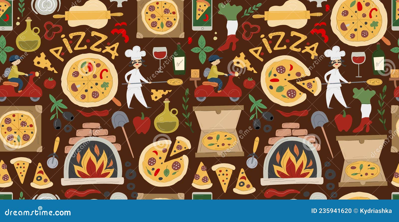 Pizzeria Seamless Pattern Background. Pizza Make and Delivery Design ...