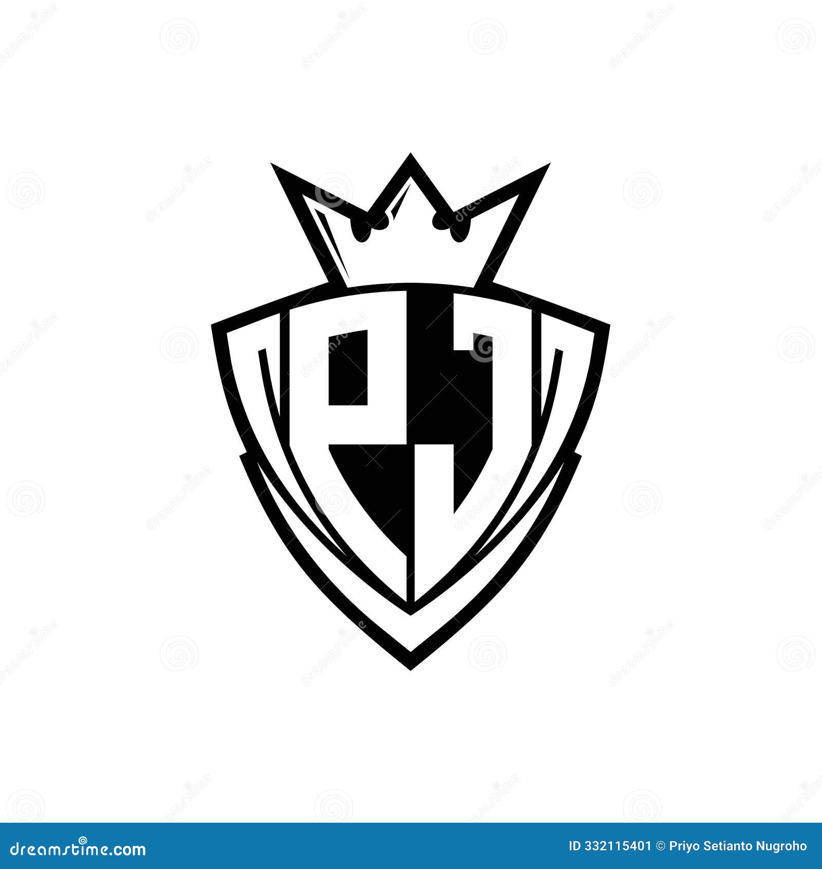 PJ Letter Logo With Sharp Triangle Shield Shape With Crown Inside White ...
