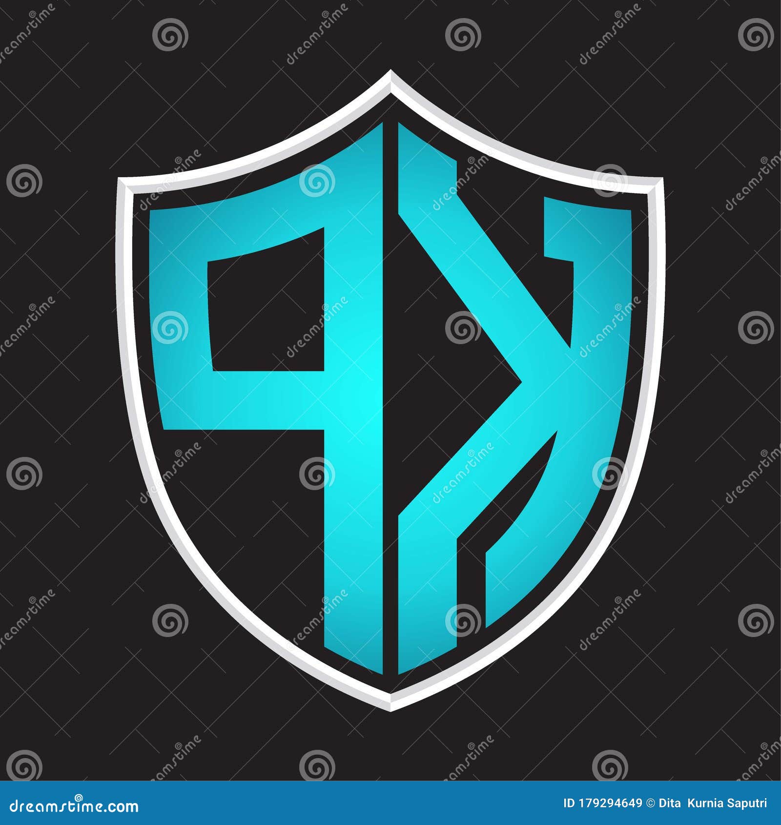 PK Logo Monogram with Shield Shape Isolated Blue Colors on Outline ...