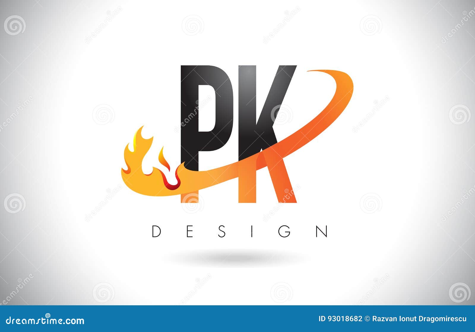 Pk P K Letter Logo With Fire Flames Design And Orange Swoosh Stock Vector Illustration Of