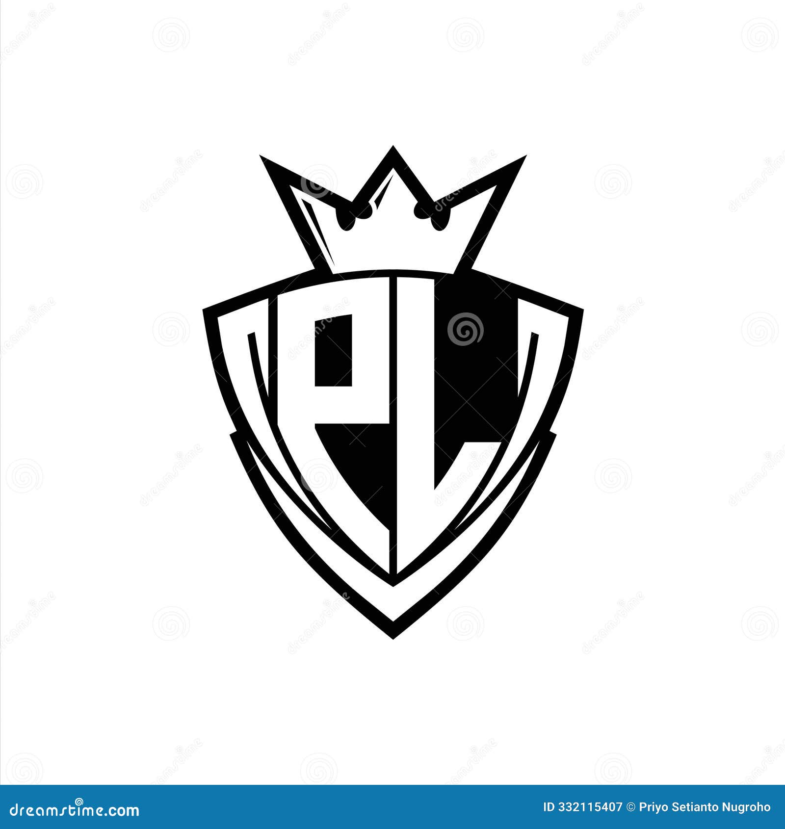 PL Letter Logo With Sharp Triangle Shield Shape With Crown Inside White ...