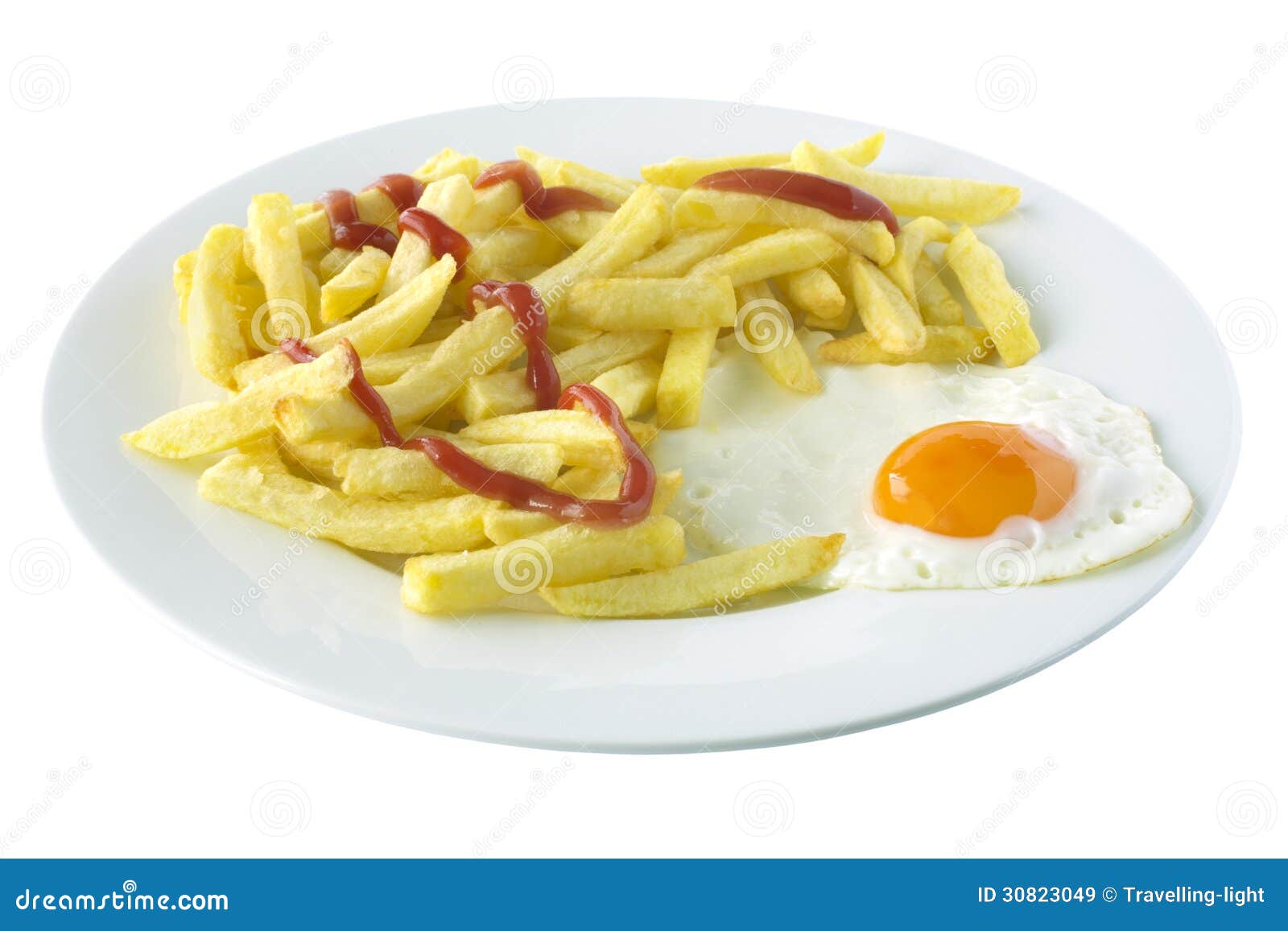 Plaat Van Ei En Spaanders Met Tomatenketchup Stock Afbeelding - Image ...