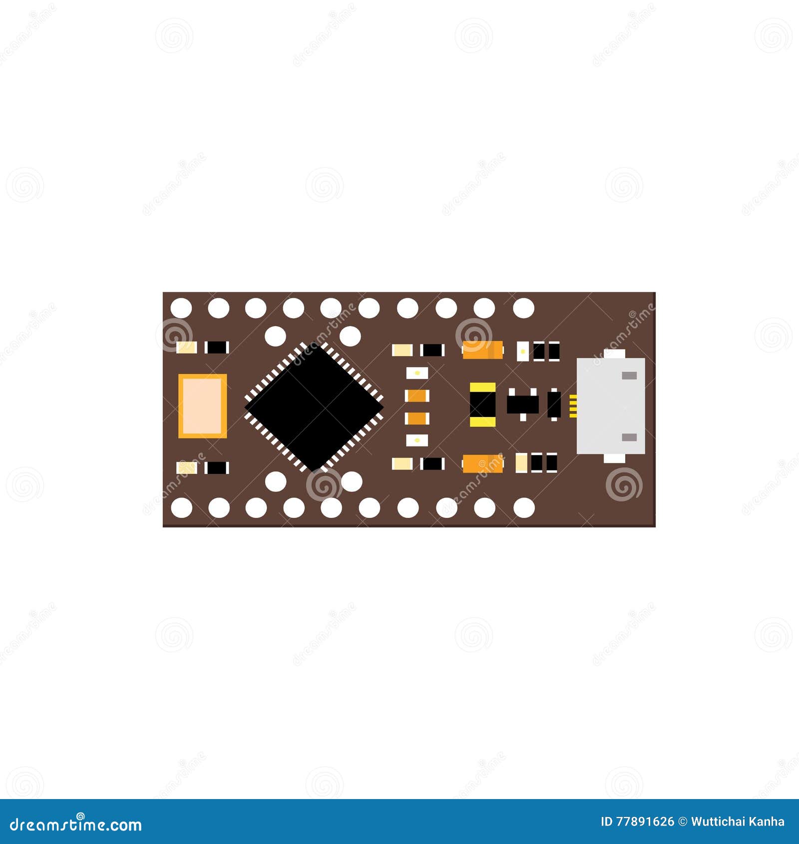 Placa Marrom Eletrônica De DIY Com Um Microcontrolador Ilustração do ...