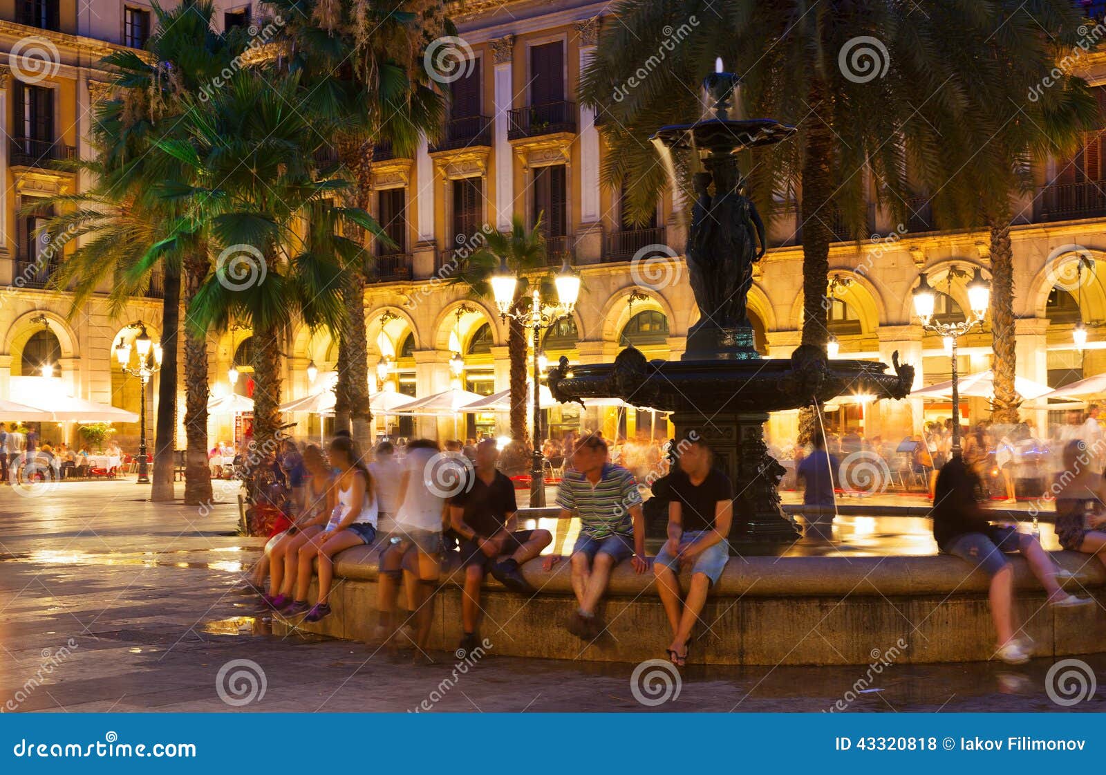 Placa Reial in Summer Night. Barcelona Stock Photo - Image of business ...