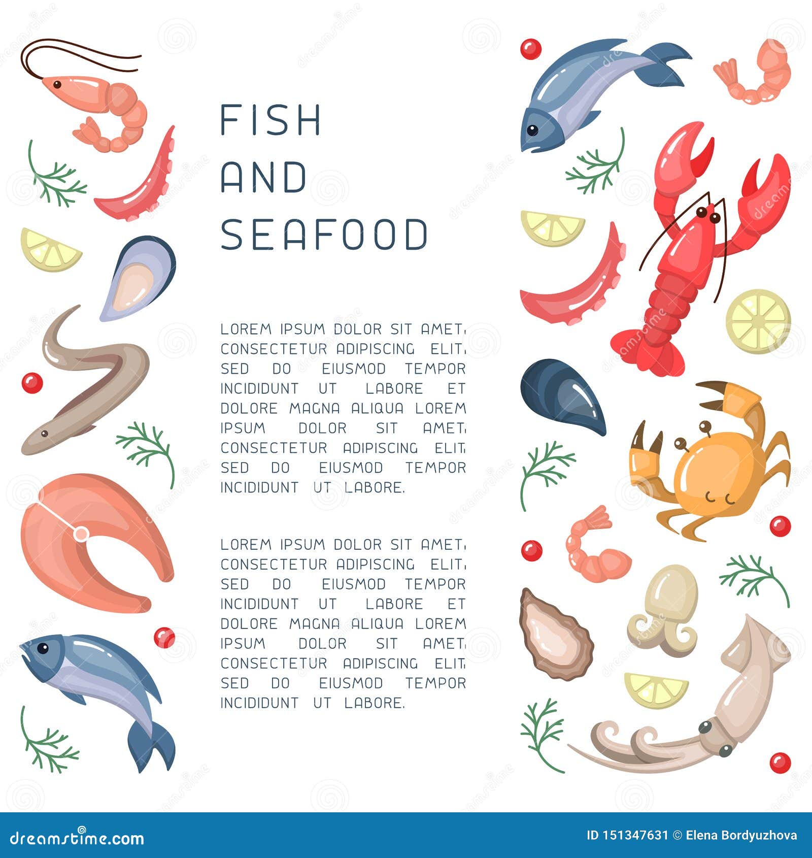 Placard Concept with Seafood Elements and Space for Your Text Stock ...