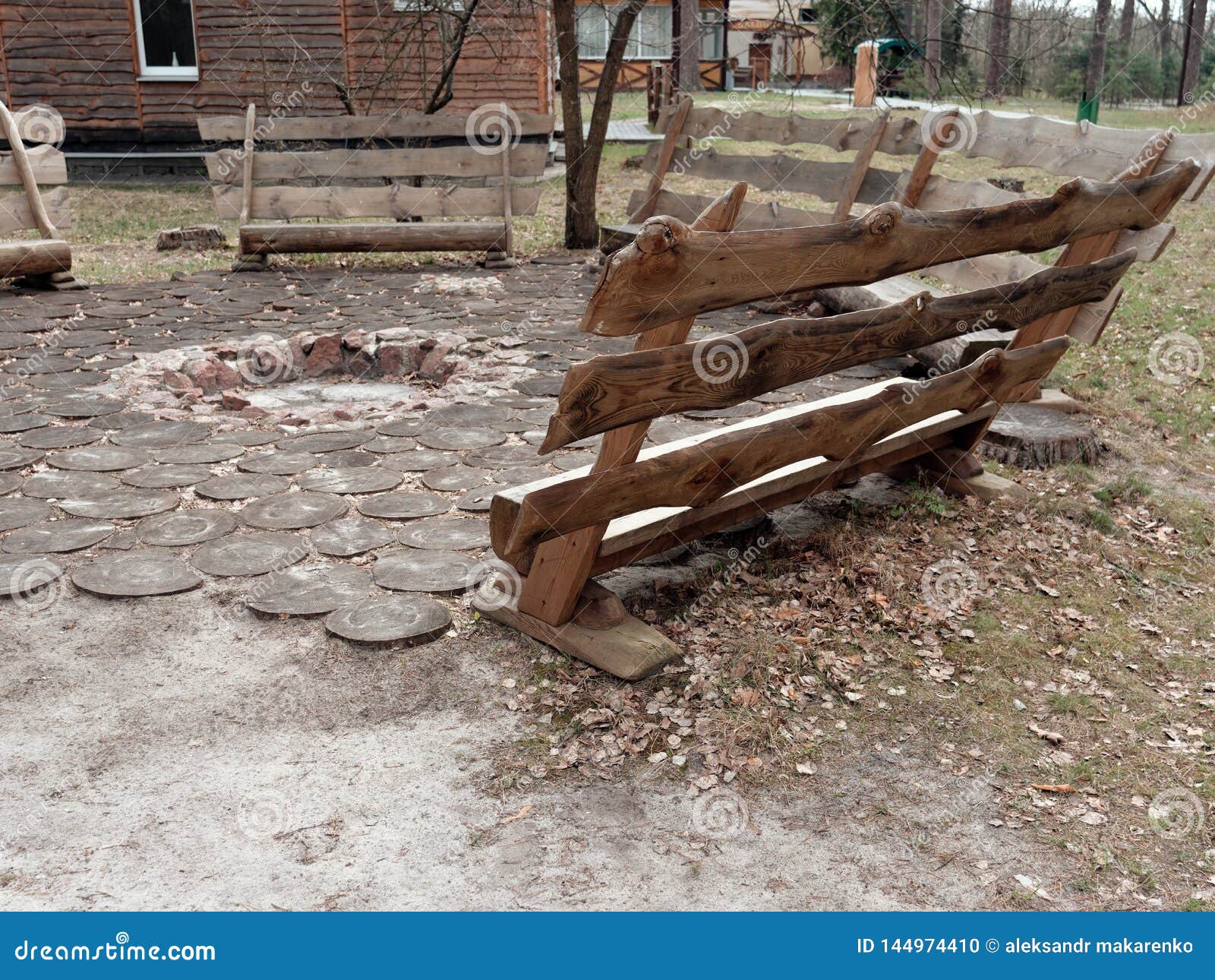 Place Equipped for a Campfire. Beautiful Bench Stock Photo - Image of ...