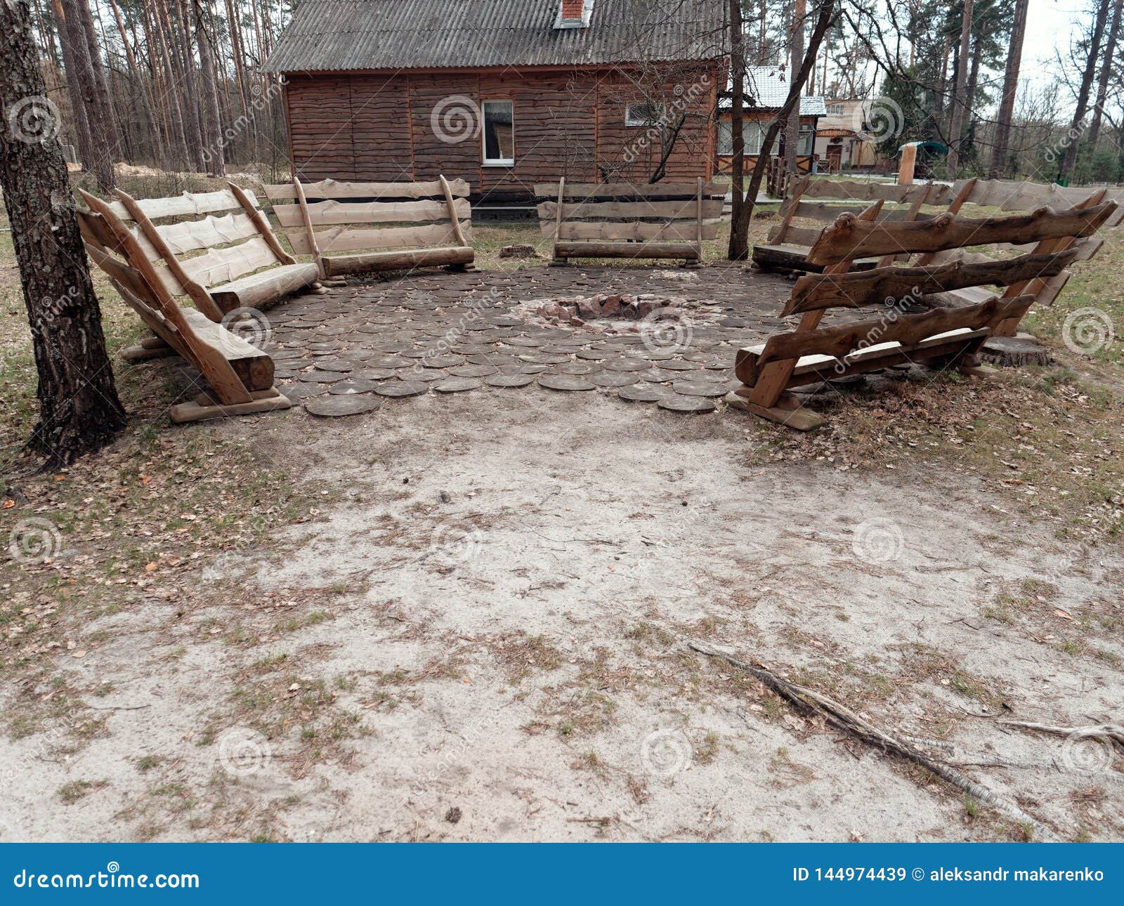 Place Equipped for a Campfire. Beautiful Bench Stock Image - Image of ...