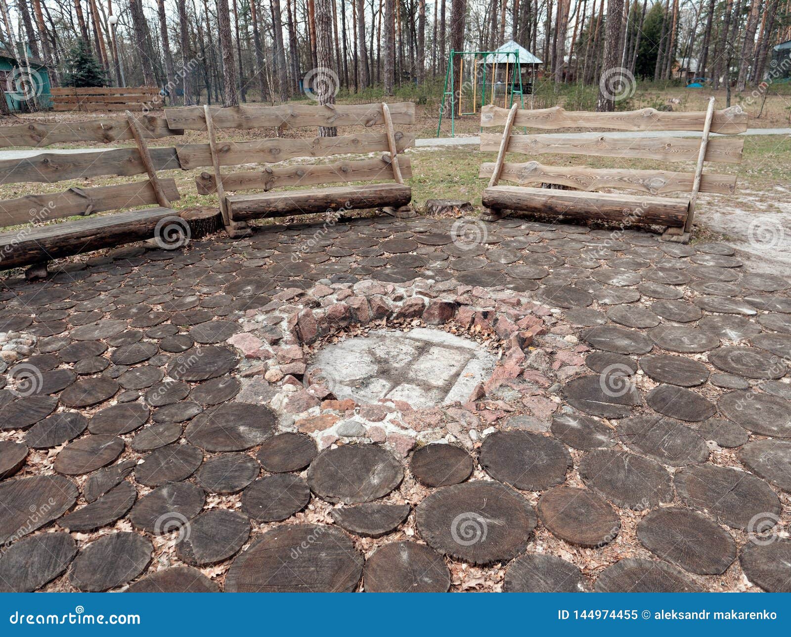 Place Equipped for a Campfire. Beautiful Bench Stock Image - Image of ...