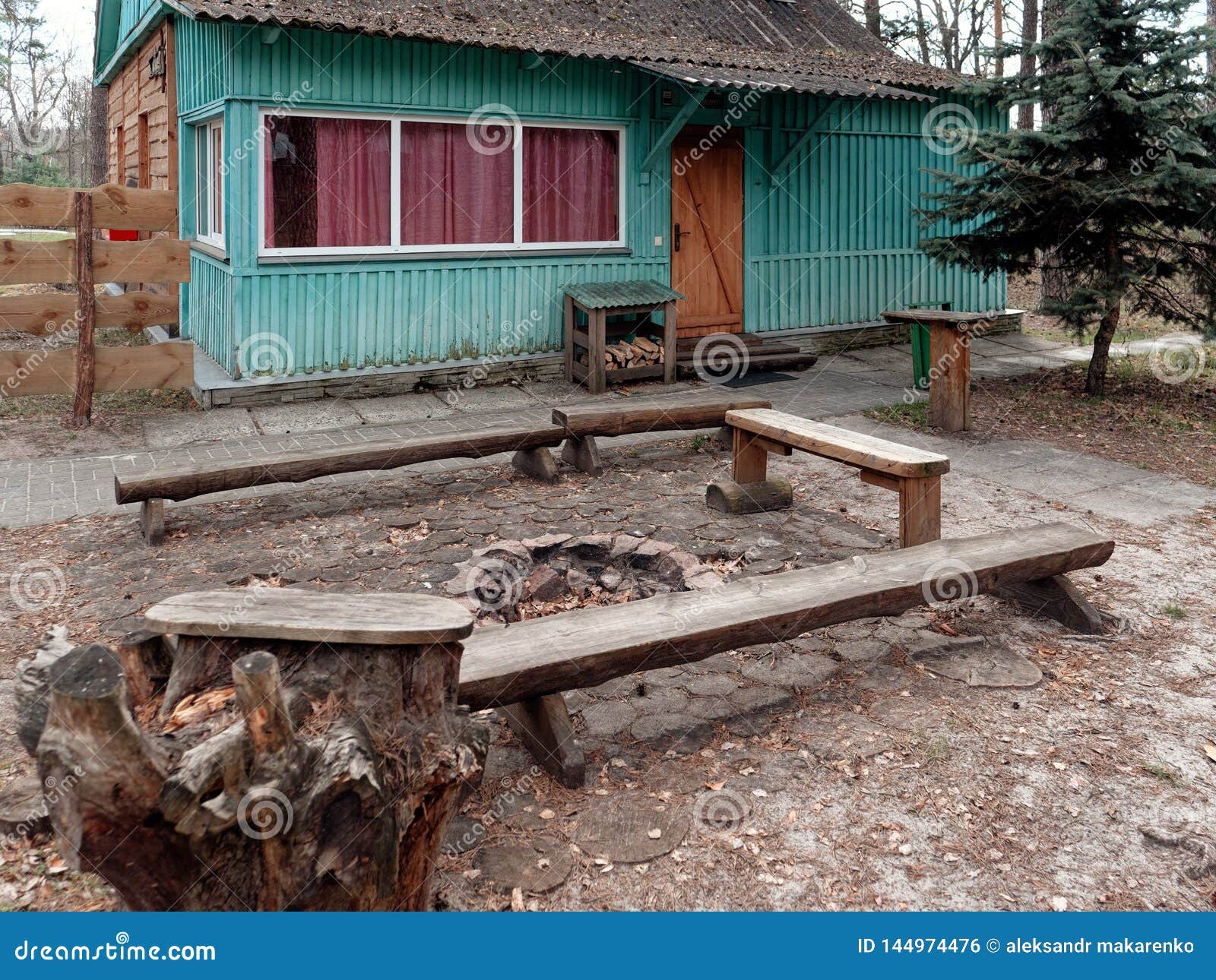Place Equipped for a Campfire. Beautiful Bench Stock Photo - Image of ...