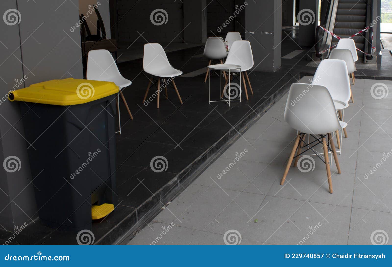 A Place with a Table, Chairs and a Trash Can Stock Image - Image of ...