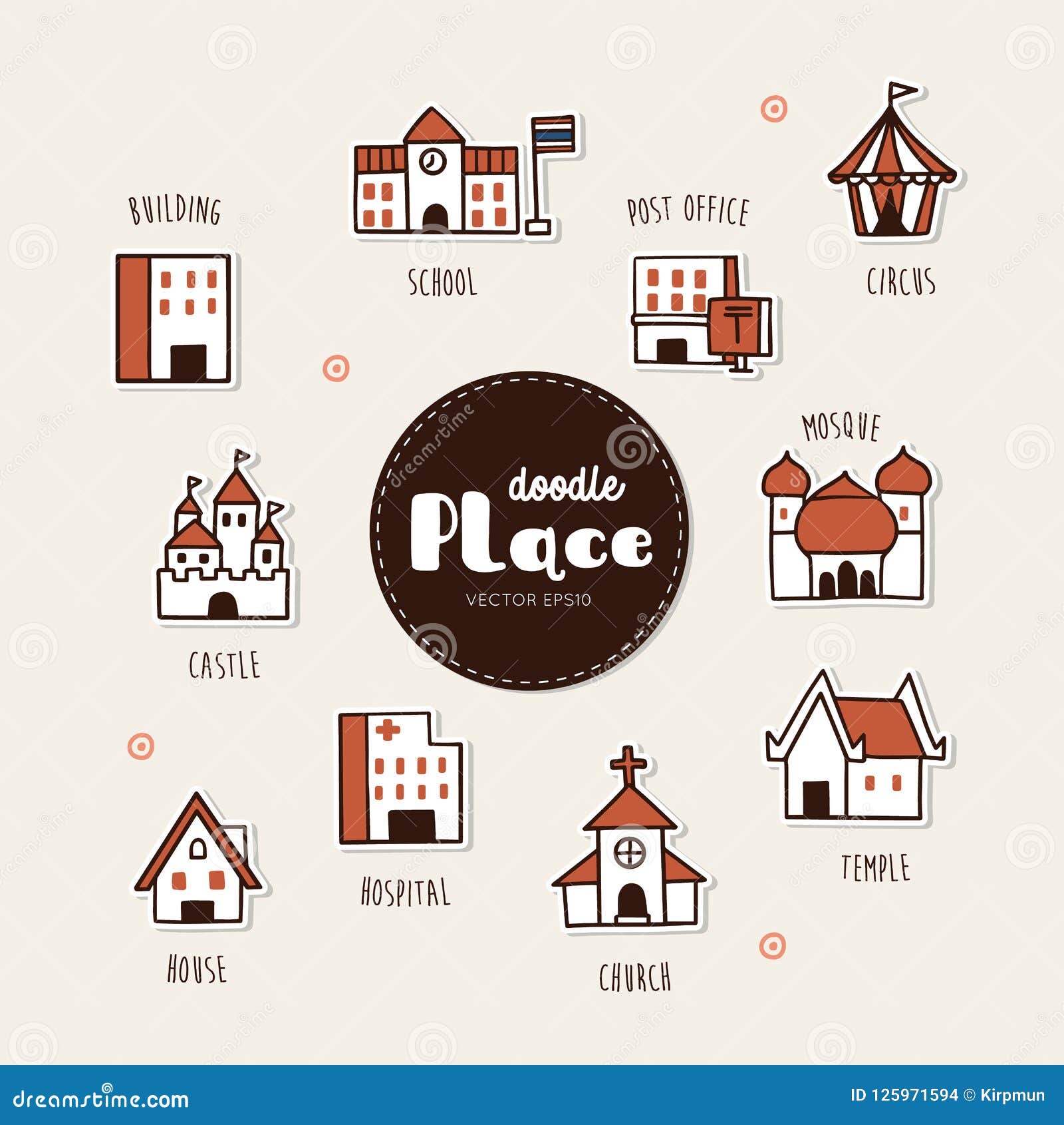 Place Hand Drawn Doodle Icons Set. Stock Vector - Illustration of home ...