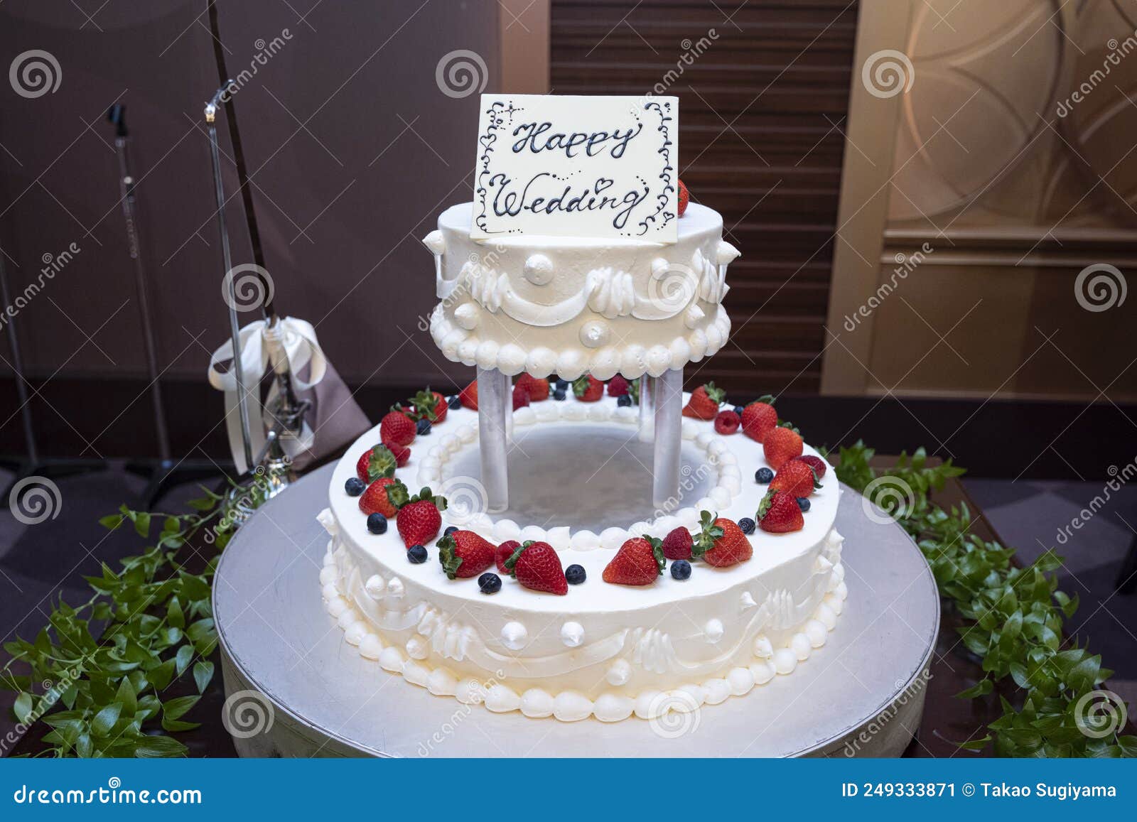 Place a Plate of the Two-tiered Wedding Cake "Happy Wedding Stock Image ...