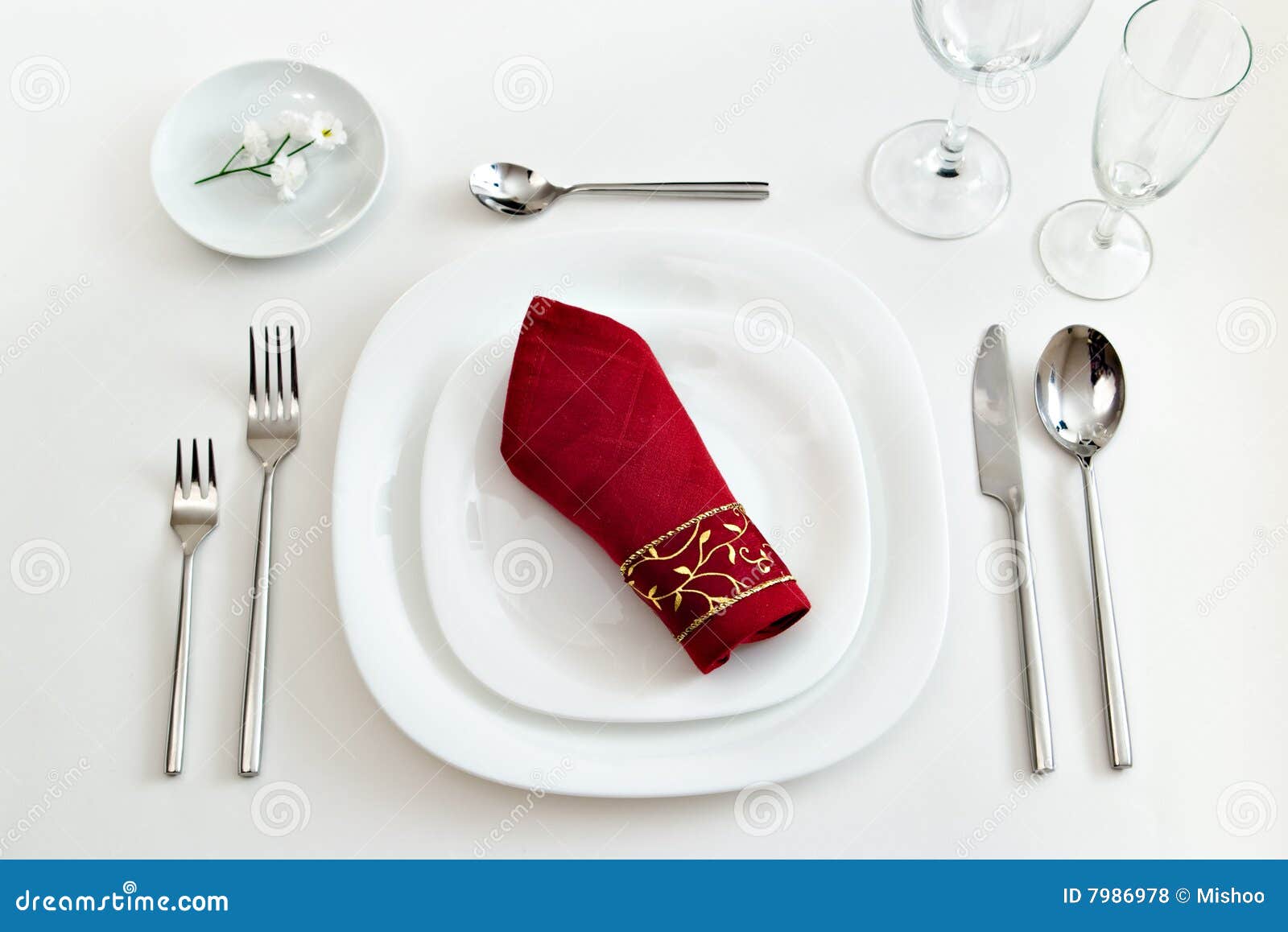 Place Setting with Dark Red Napkin Stock Photo - Image of elegance ...