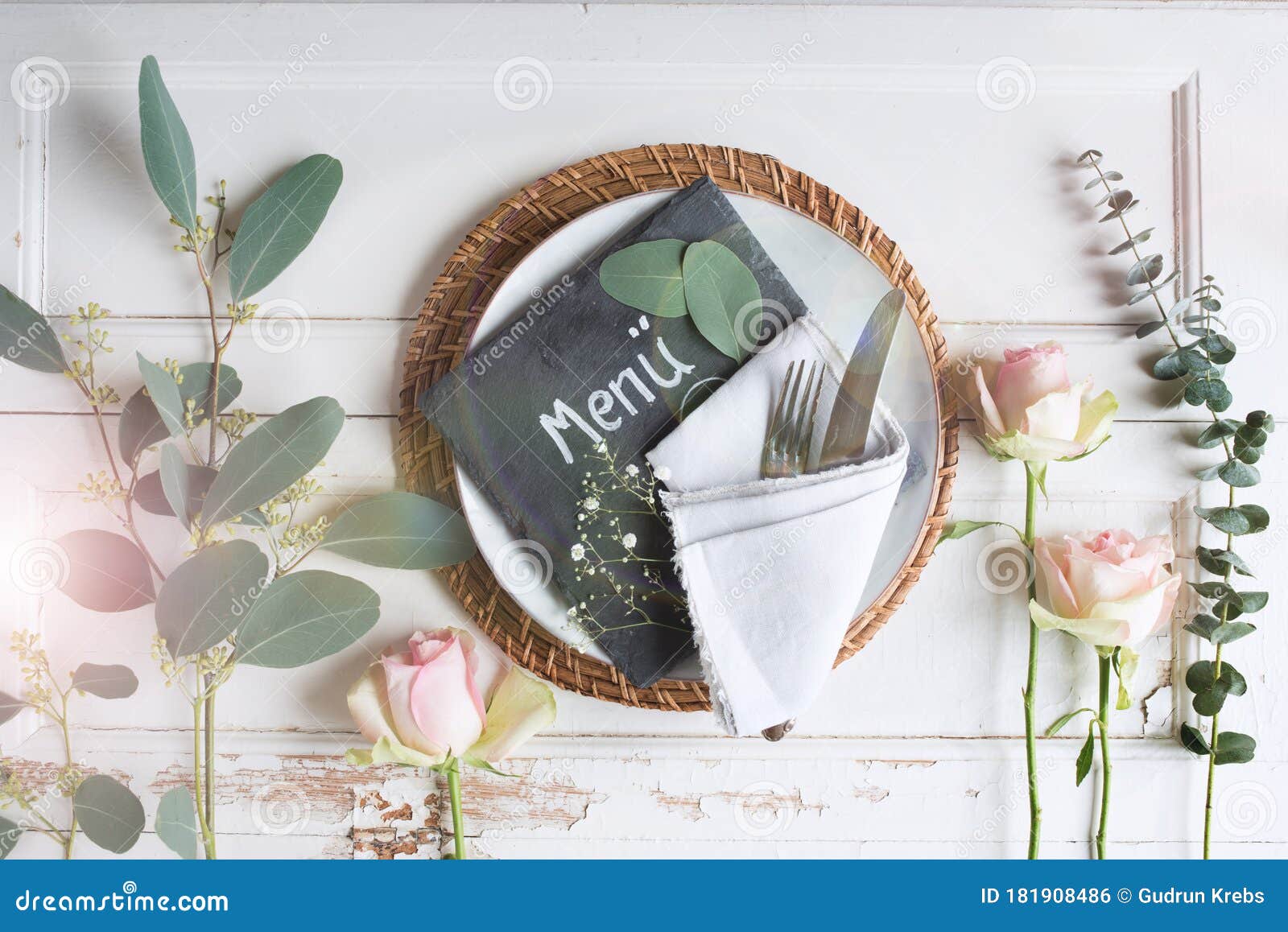 Place setting for a menu stock photo. Image of candle - 181908486