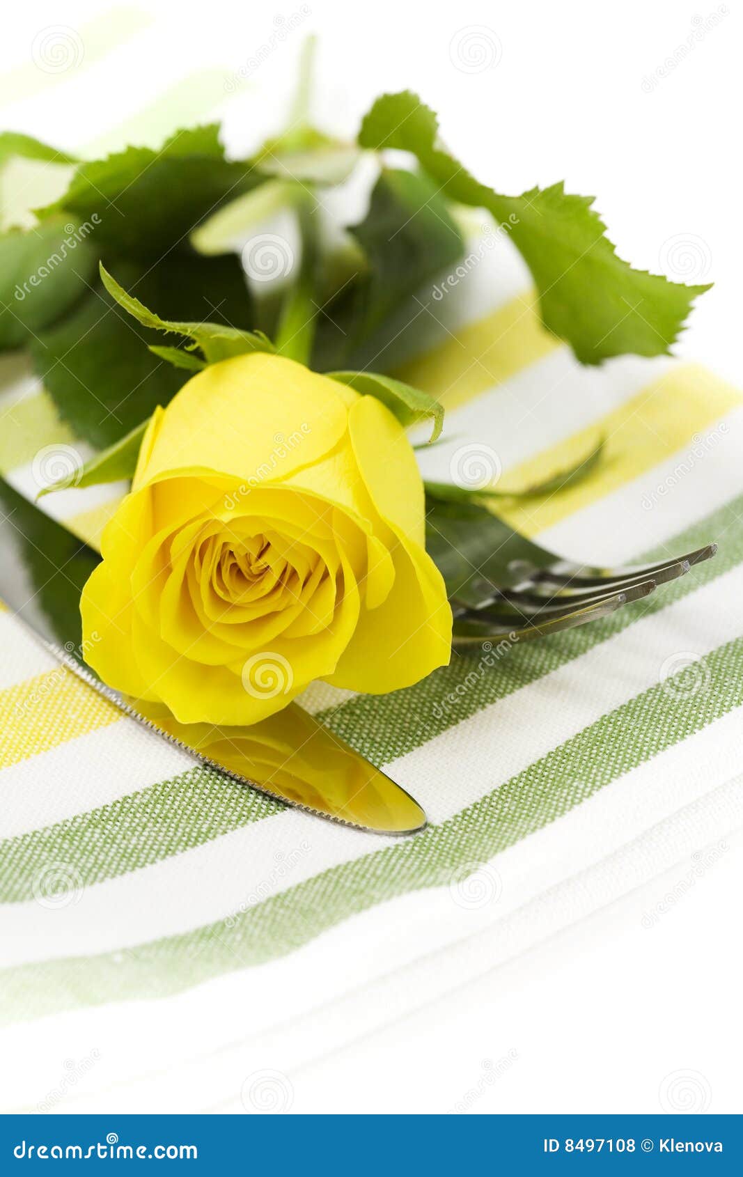 Place Setting with Yellow Rose Stock Photo - Image of restaurant ...