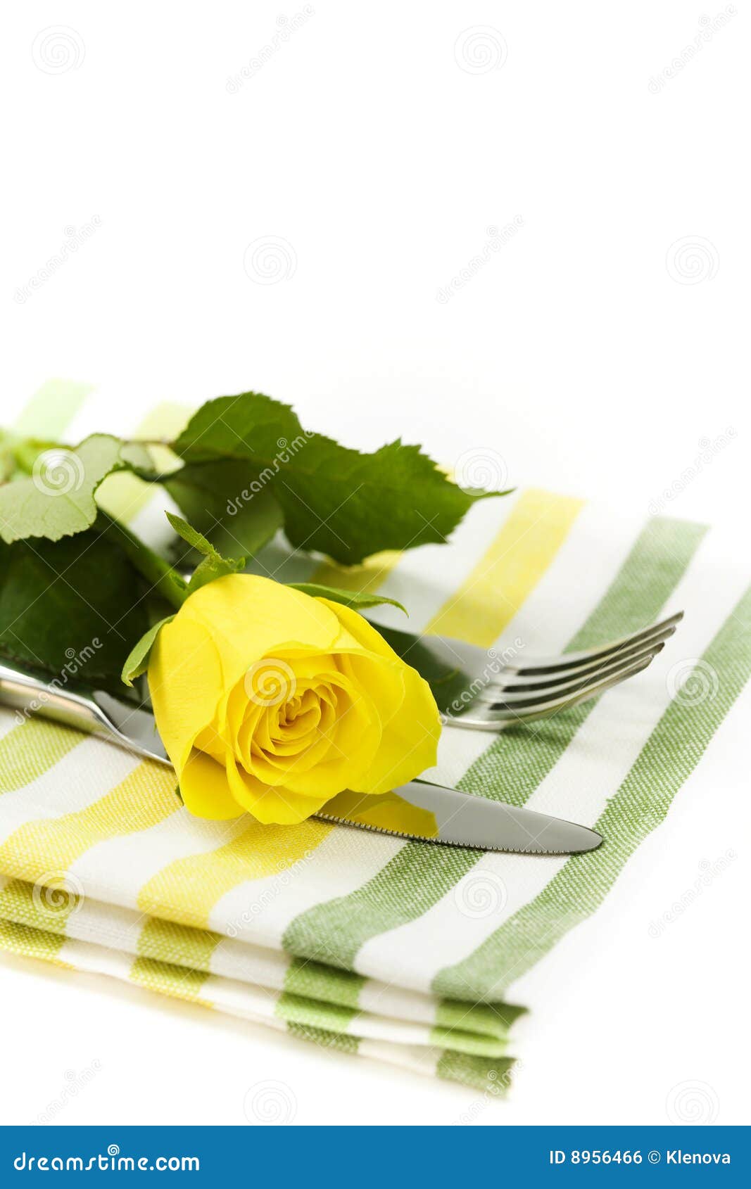 Place Setting with Yellow Rose Stock Photo - Image of inox, metal: 8956466
